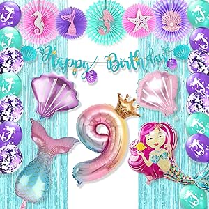 Amazon.com: Mermaid Party Decorations 9th, Hombae Mermaid Birthday ...