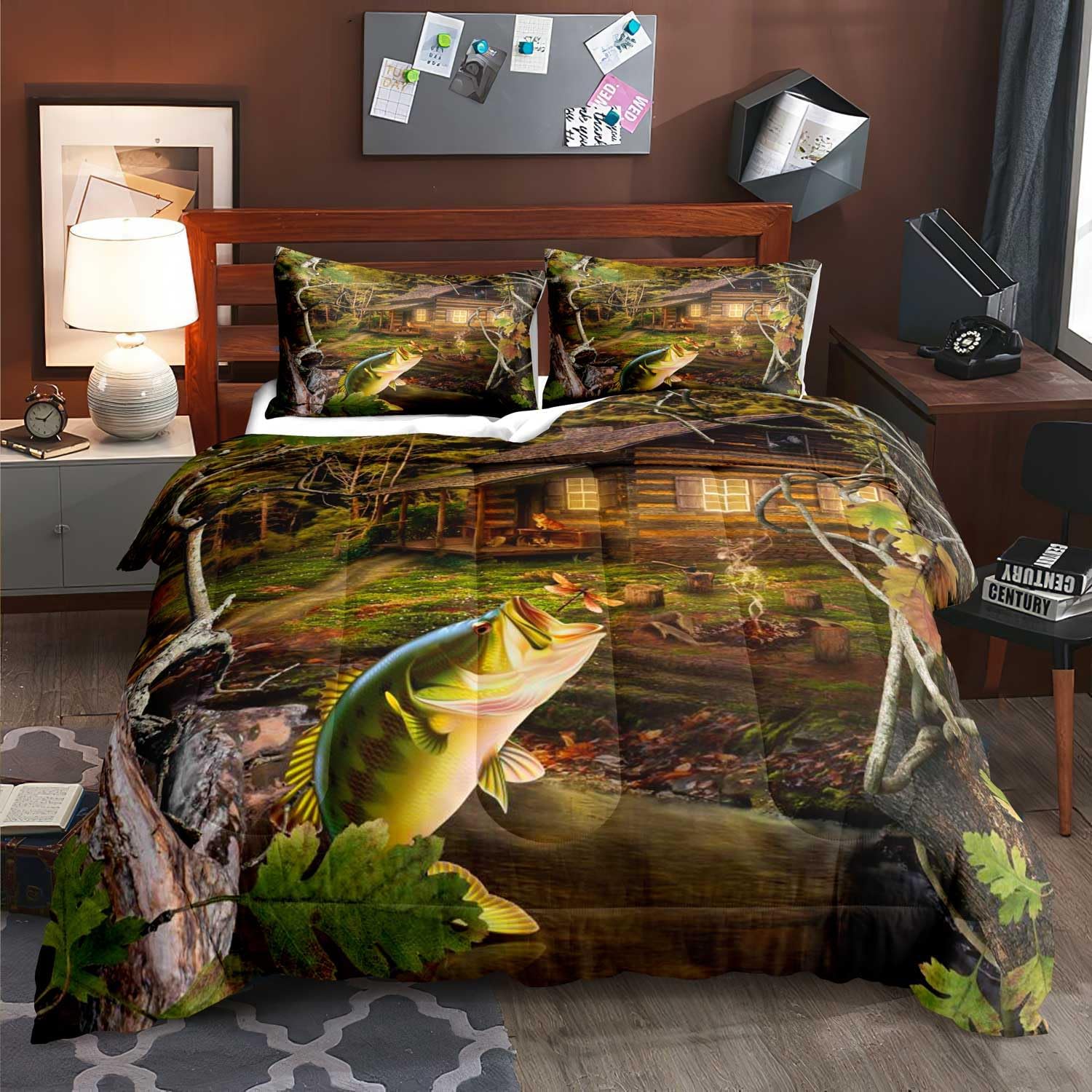 Amazon.com: LUVIVIHOME 3PCS Fishing Comforter Set King Size, Hunting ...