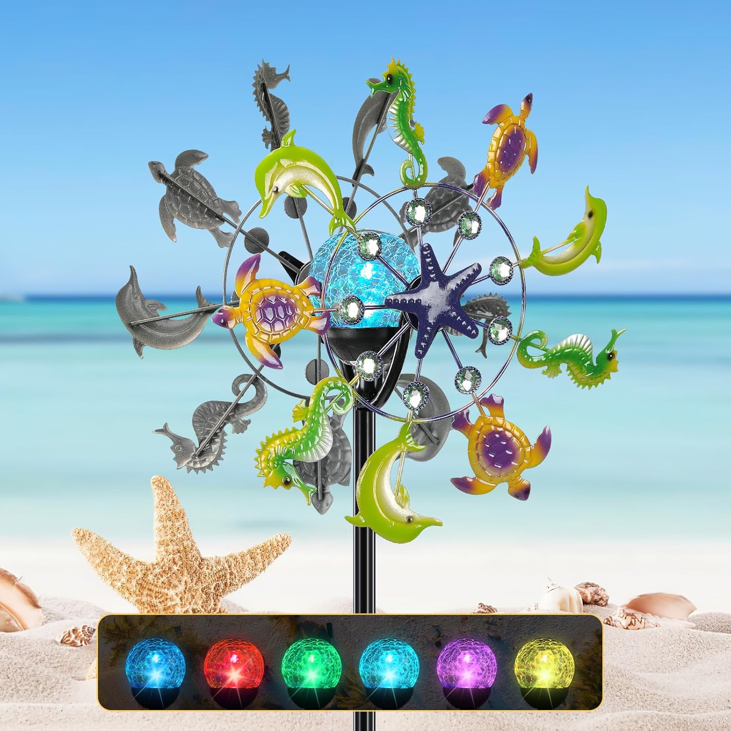 Amazon.com: Solar Wind Spinners Garden Outdoor: Yard Art Kinetic Metal ...