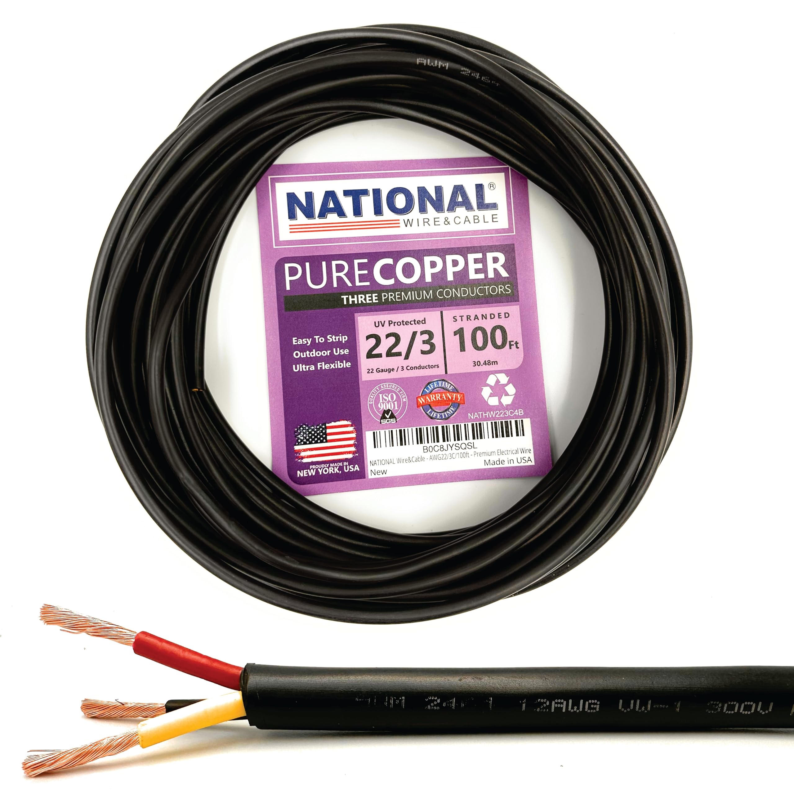 Snapklik.com : NATIONAL Wire & Cable 22 AWG 3-Conductor Premium Copper Wire