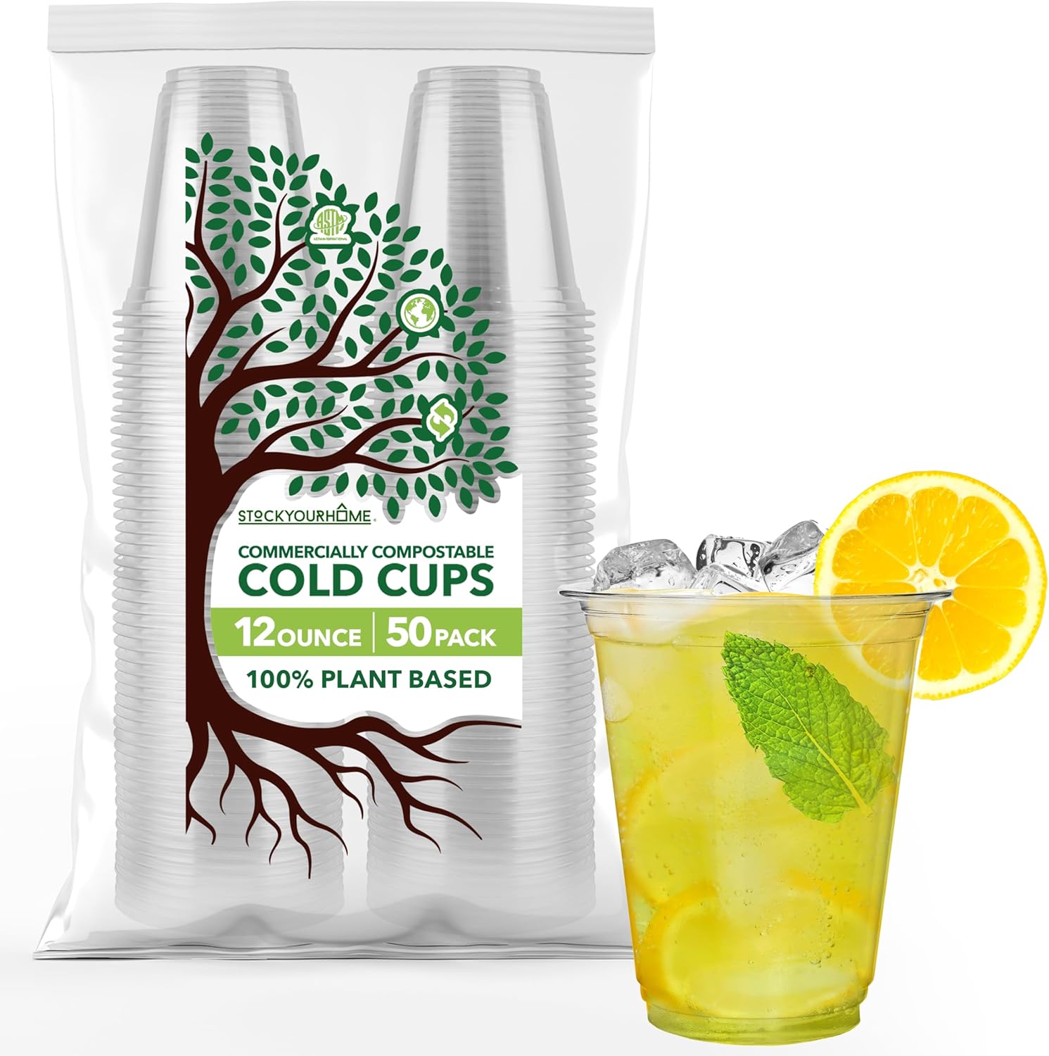 Amazon.com: Stock Your Home 12 oz Clear Commercially Compostable Cold ...