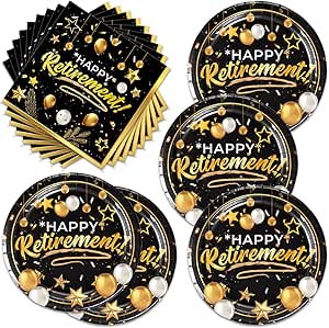 Amazon.com: 40pcs Retirement Party Tableware Set Happy Retirement ...