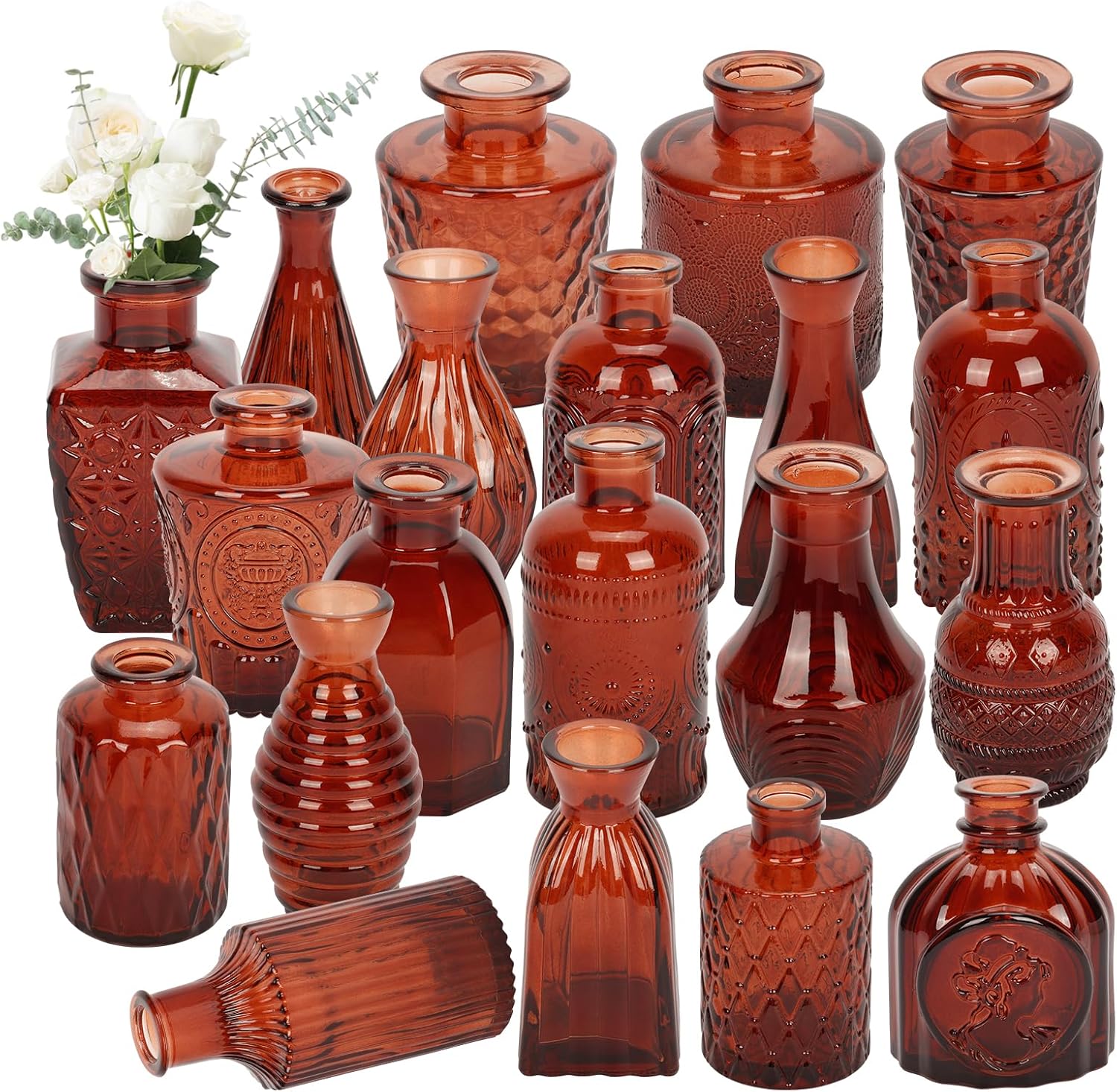 Amazon.com: Nisorpa Vintage Glass Bud Vase Set, 20pcs Amber, Small ...
