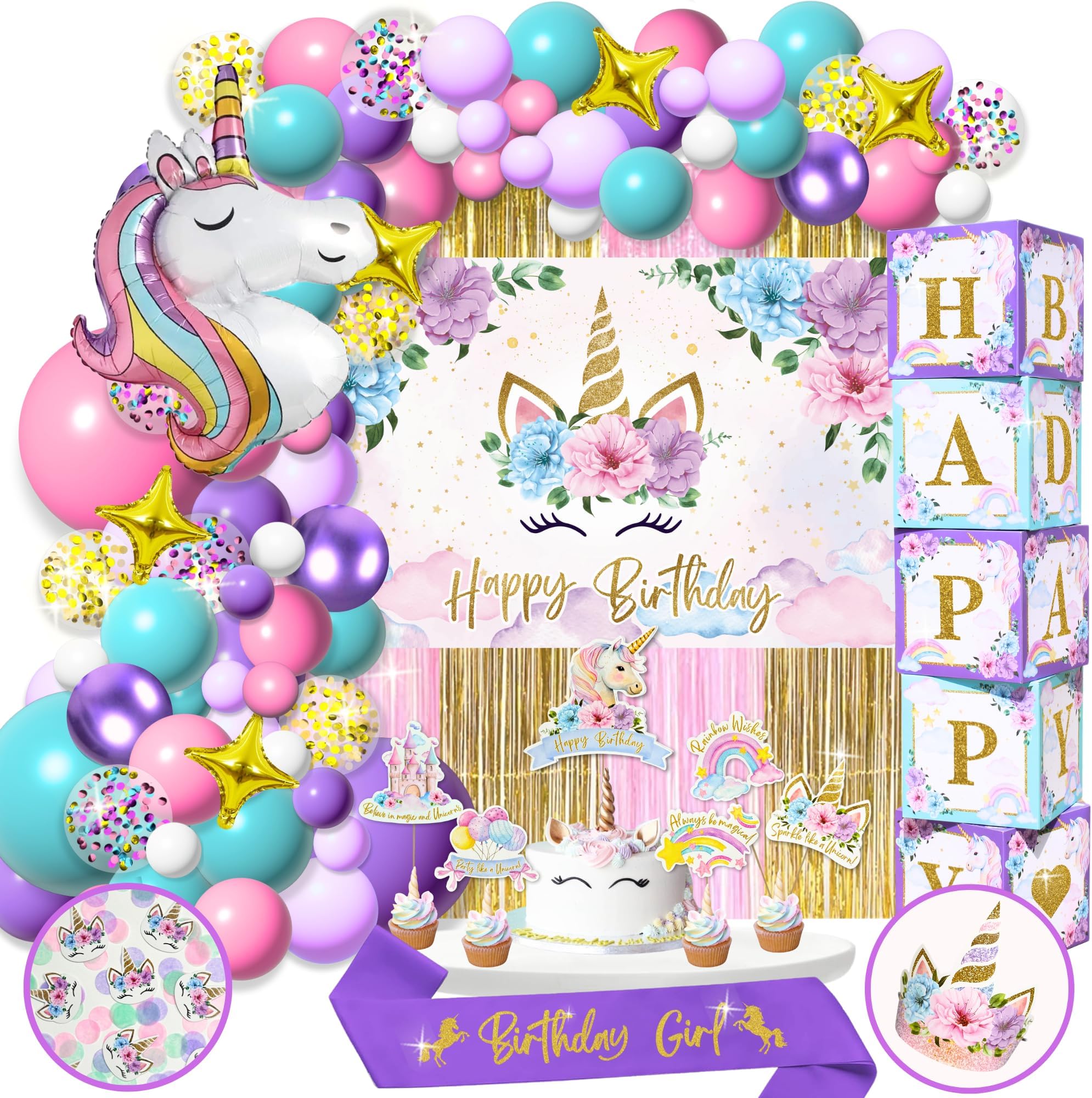 Amazon.com: Treasures Gifted Rainbow Unicorn Birthday Party Supplies ...