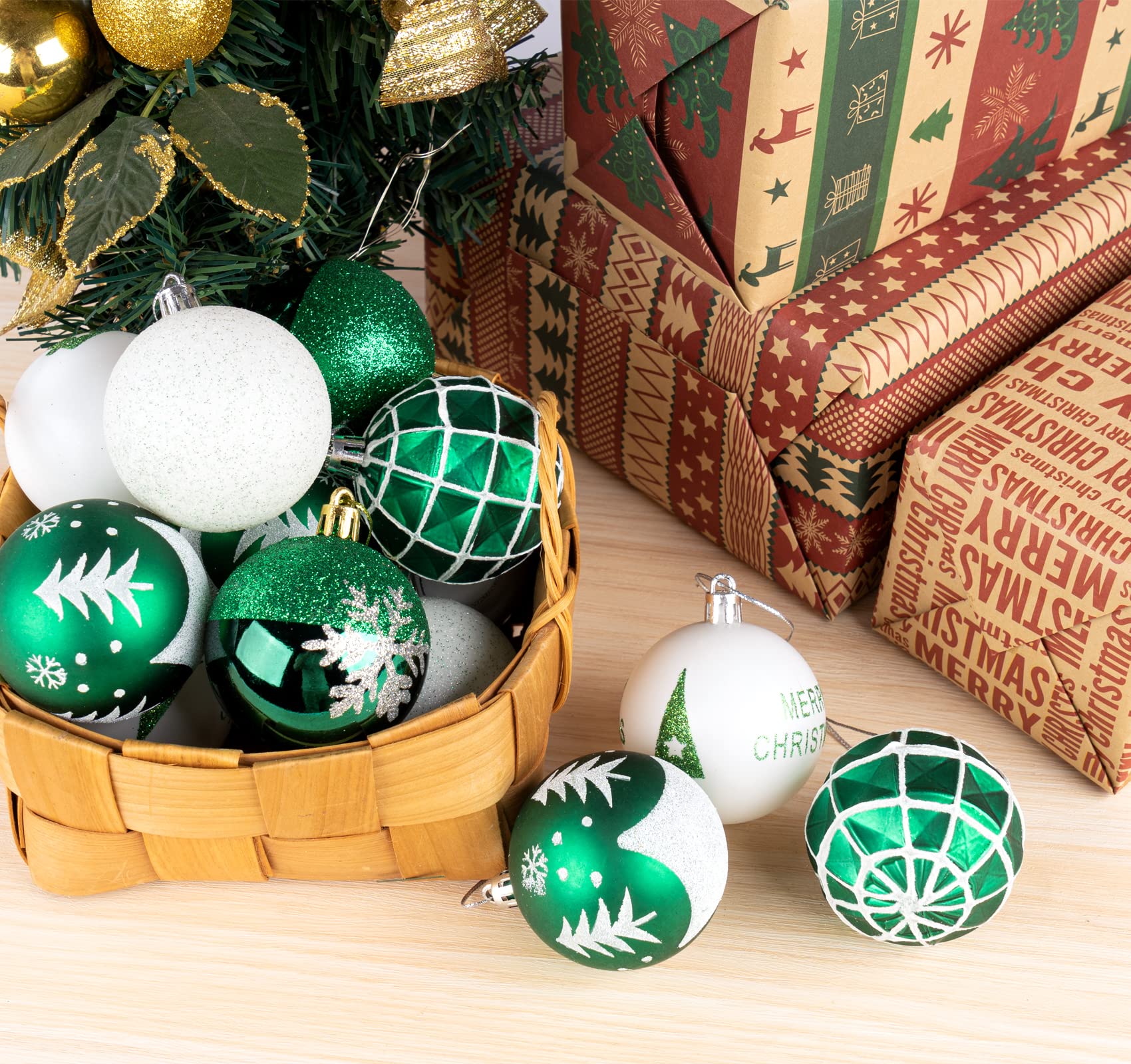 Palline Diametro 6 Cm Set 36 Palline Di Natale Glitterate Bianche E ...