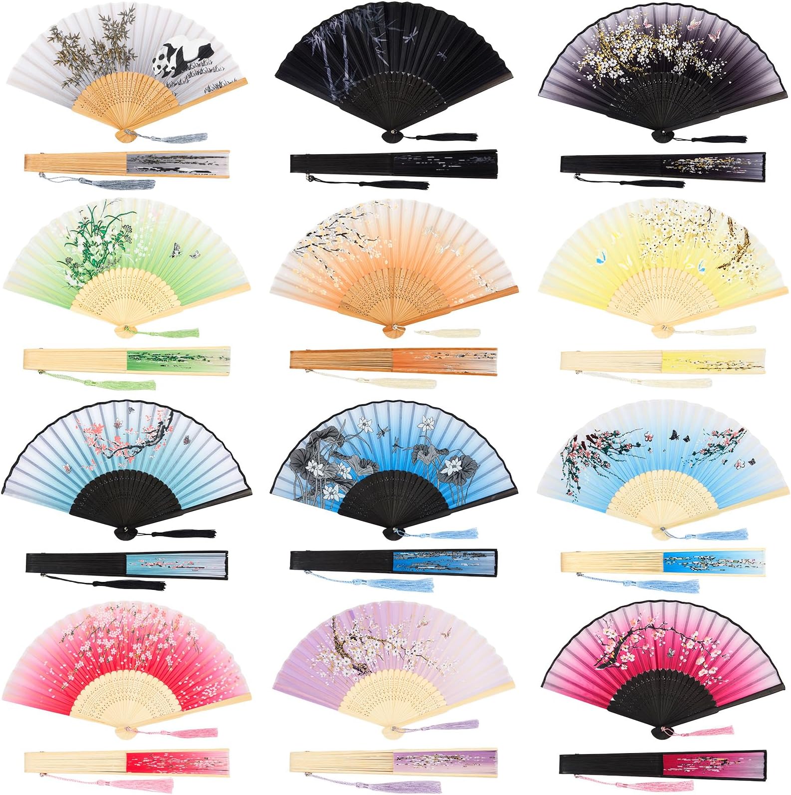 Amazon.com: Miayon 10pcs Floral Folding Hand Fan Vintage Retro Silk ...