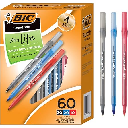 BIC Stylo bille Round Stic - Pointe moyenne - Encre bleue - 10 stylos ...
