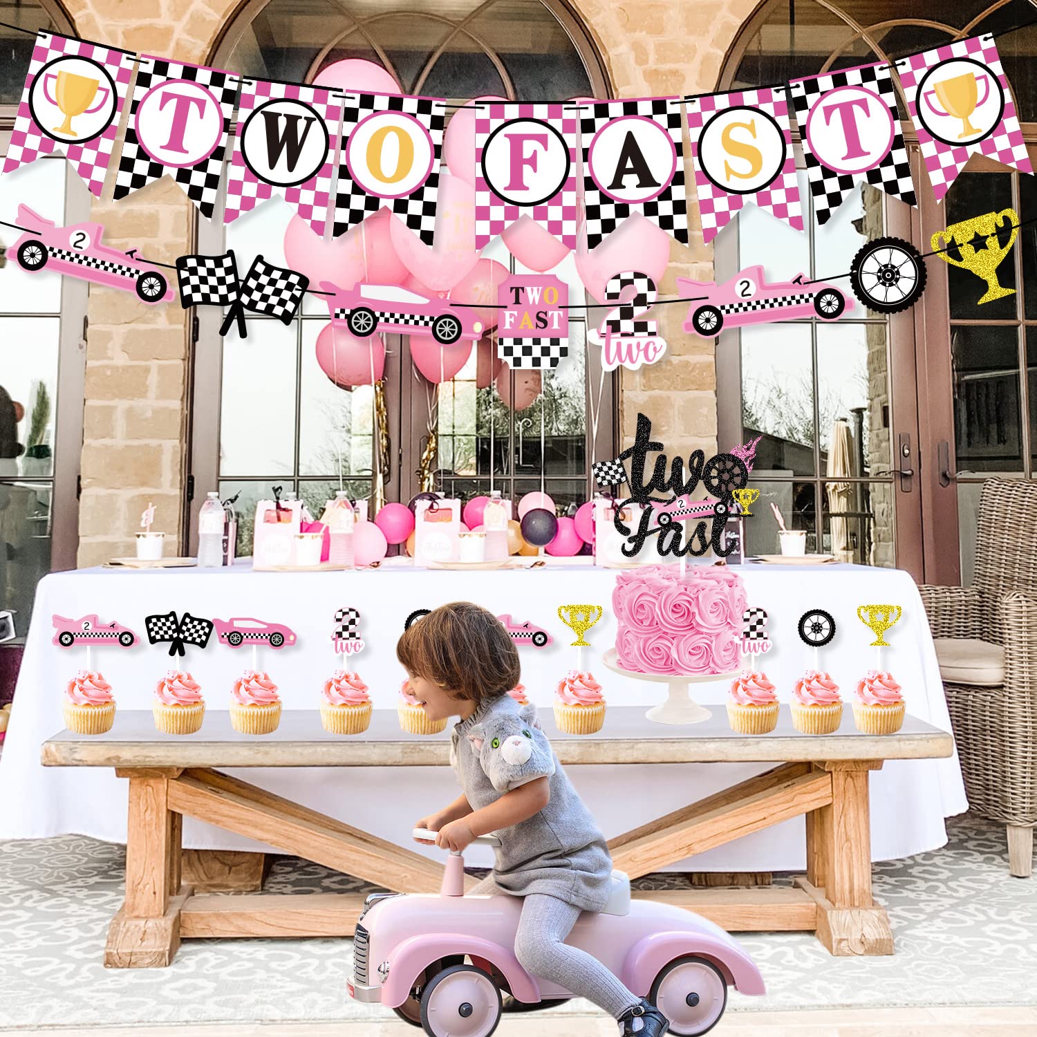 Car Party Decorations Pink And Gold Two Fast Racing Car Birthday