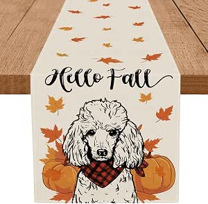 Amazon.com: Hello Fall Table Runner Poodle Pumpkins Table Runners Maple ...