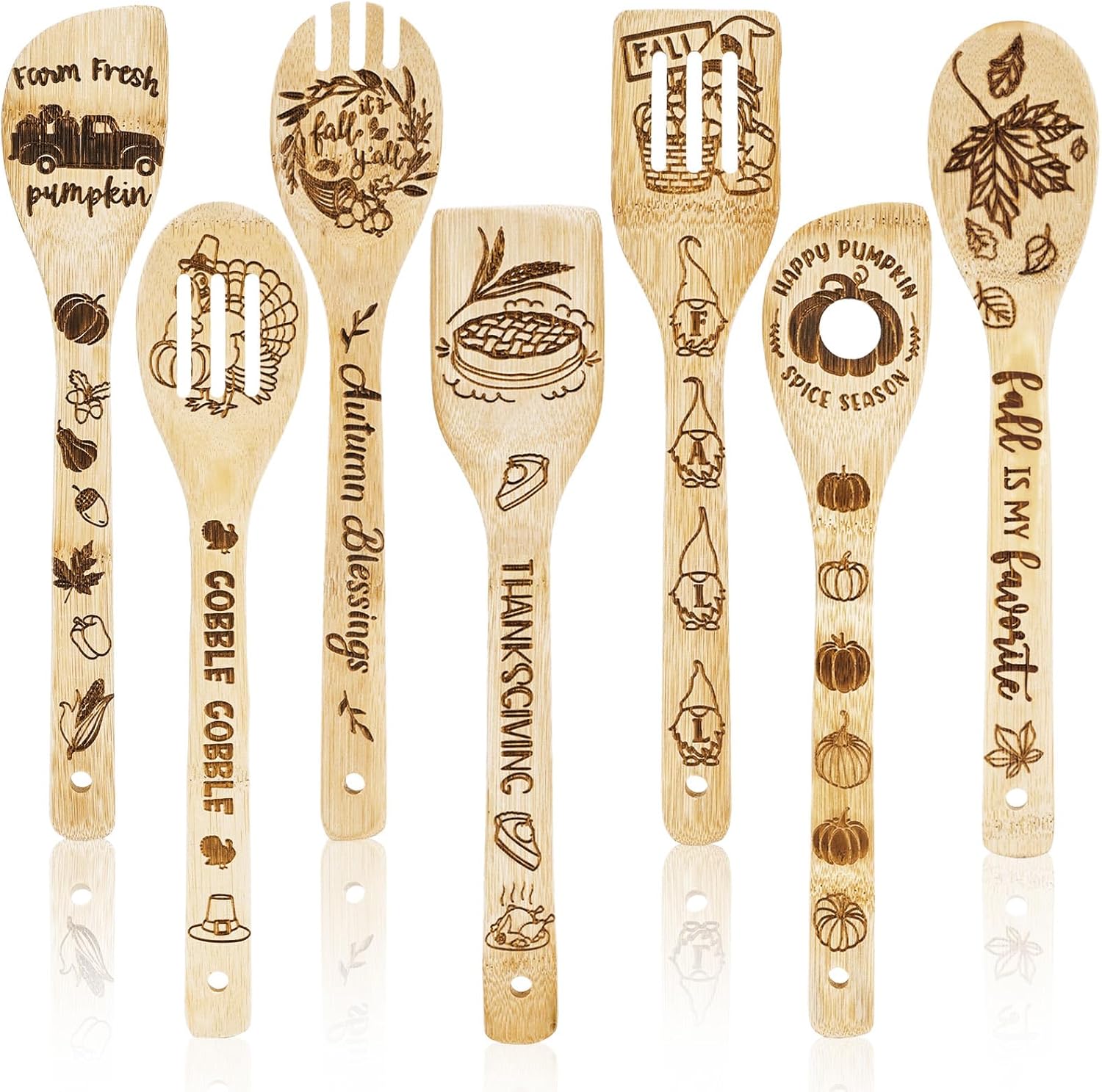 Amazon.com: Whaline 7Pcs Fall Thanksgiving Wooden Spoon Set Maple ...
