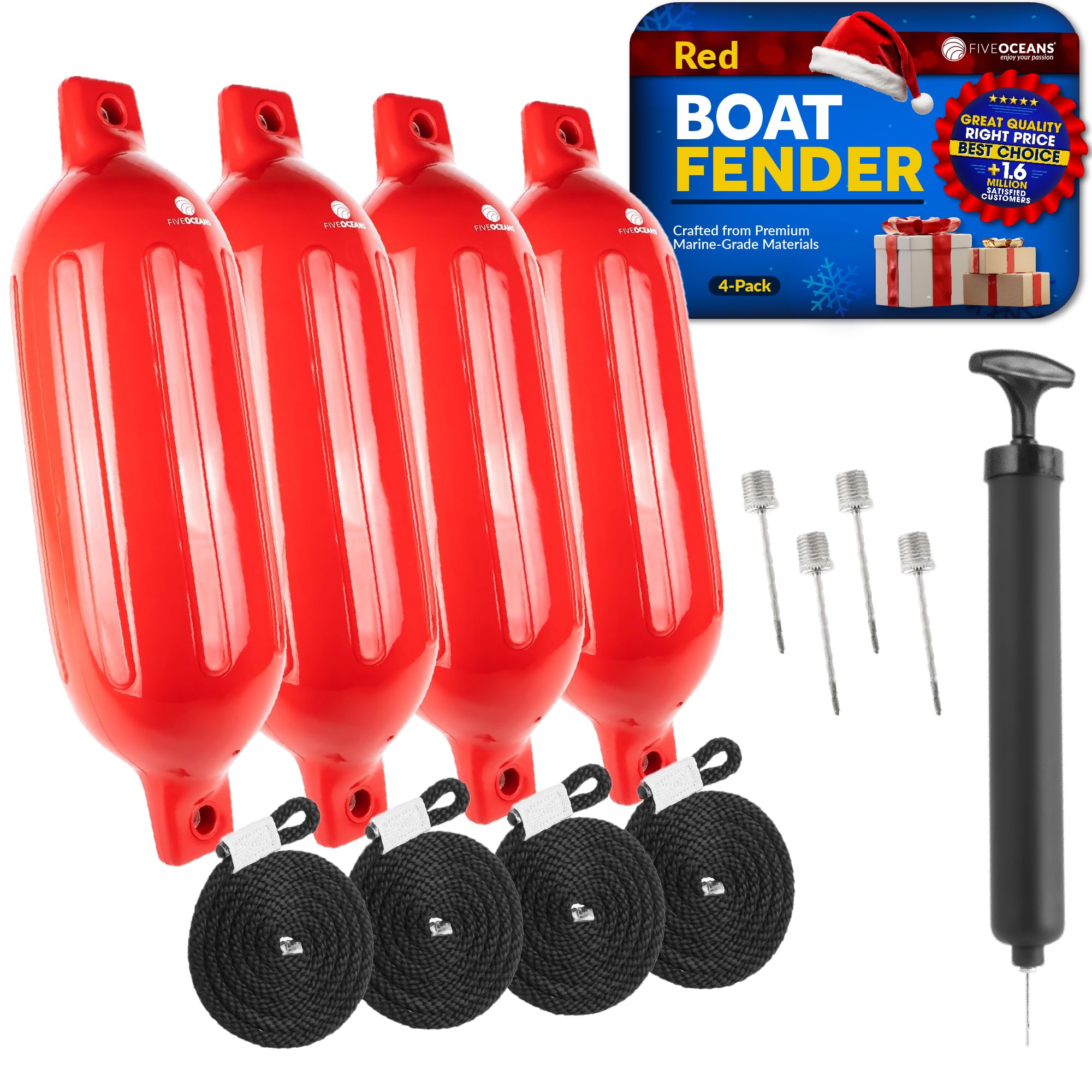Snapklik.com : 4-Pack Boat Fenders - 6.5 X 23-Inch, Red - Boat Bumpers ...