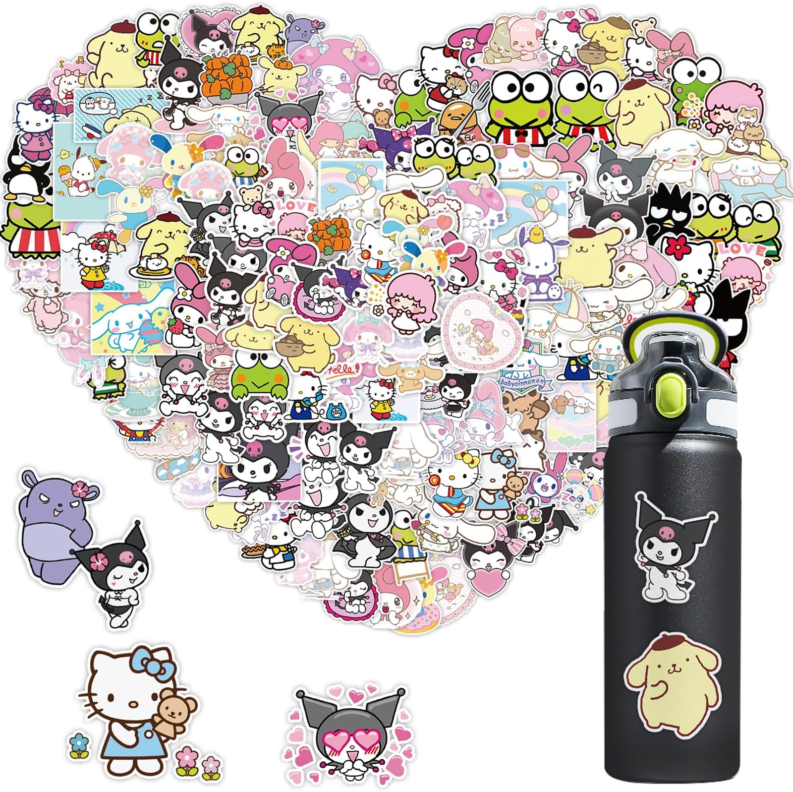 Amazon.com: 100 PCS My Melody and Kuromi Stickers, Hello Kitty Stickers ...