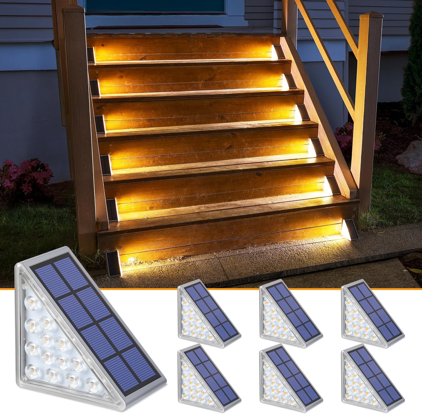 NIORSUN Solar Step Lights for Outside,6 Pack Warm White Solar Stair ...