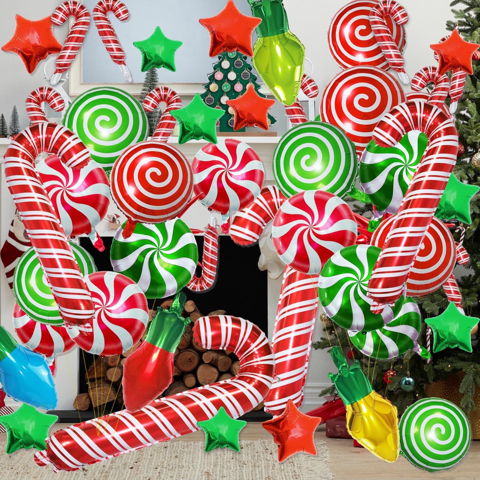 Amazon.com: JANEF 30Pcs Christmas Foil Balloons Set, Xmas Candy Cane ...