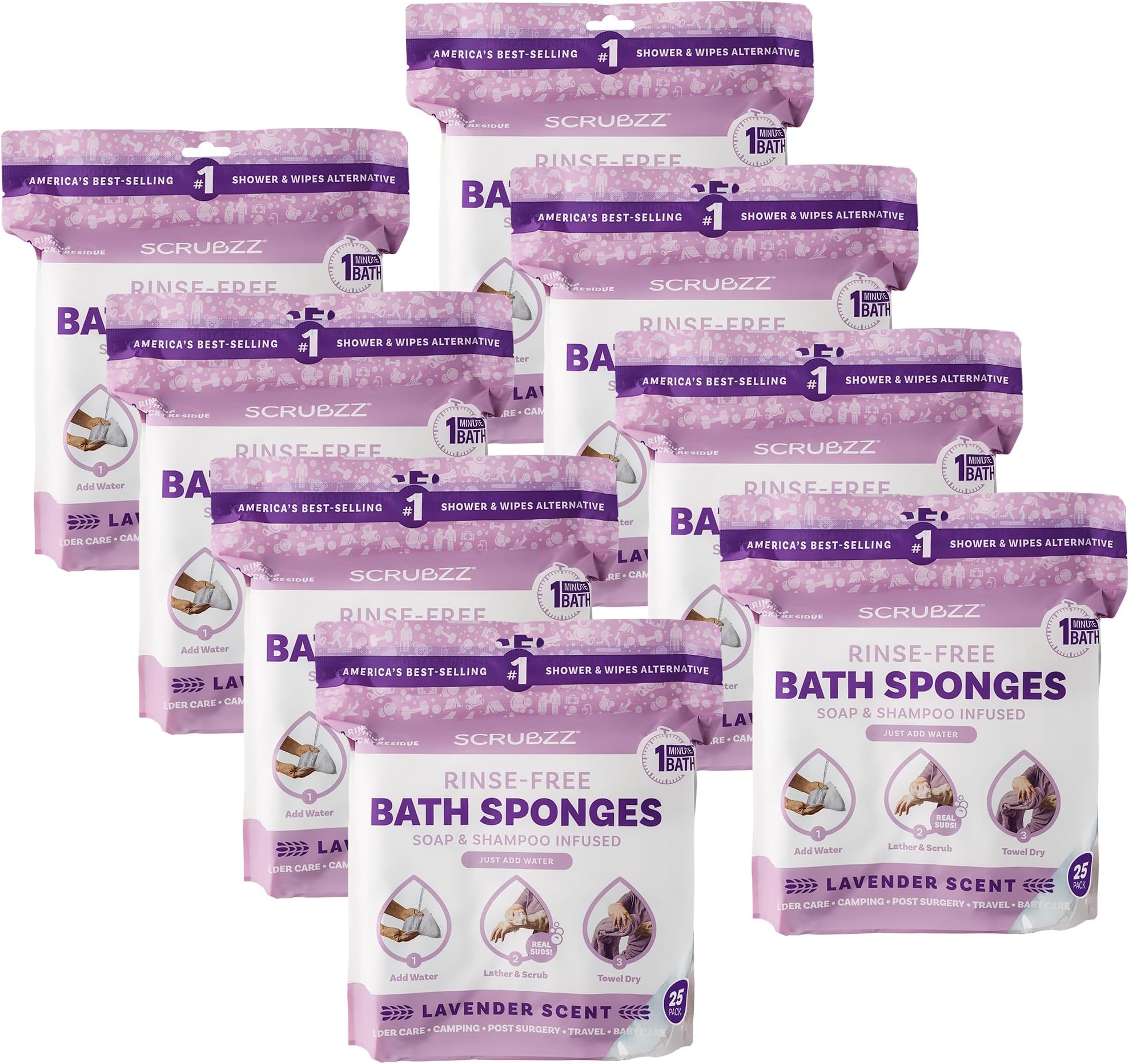 Amazon.com: Scrubzz Disposable No Rinse Bathing Wipes - All-in-1 Single ...