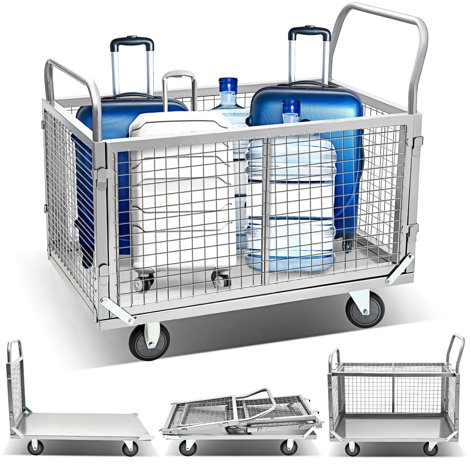 Datanly Platform Truck Cart with Cage, Large Foldable Flat Cart Heavy ...