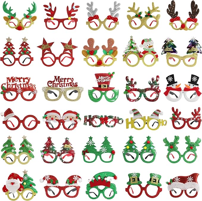 Amazon.com: Halovin 30Pcs Christmas Glasses for Adults,Festive Glitter ...
