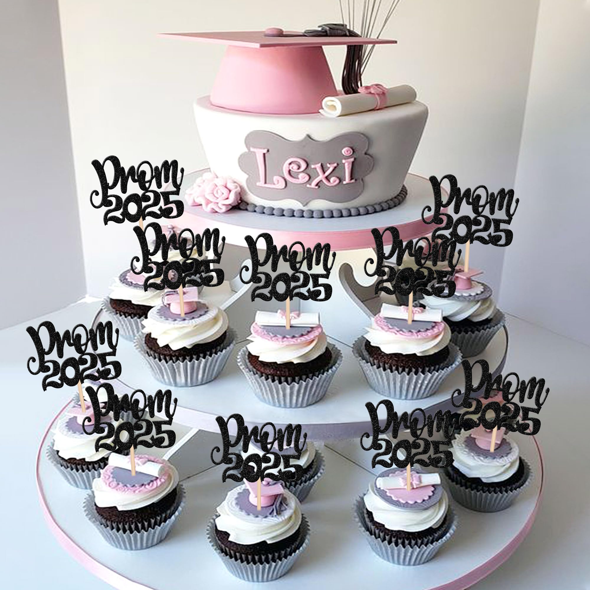 Snapklik.com : 36 PCS Black Graduation & Prom Cupcake Toppers Class Of ...