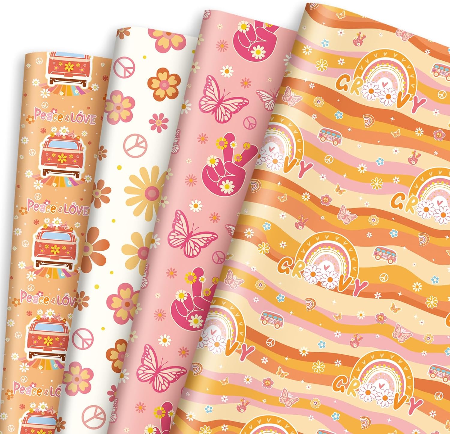 Amazon.com: Whaline 12 Sheet Groovy Hippie Wrapping Paper 4 Style Boho ...