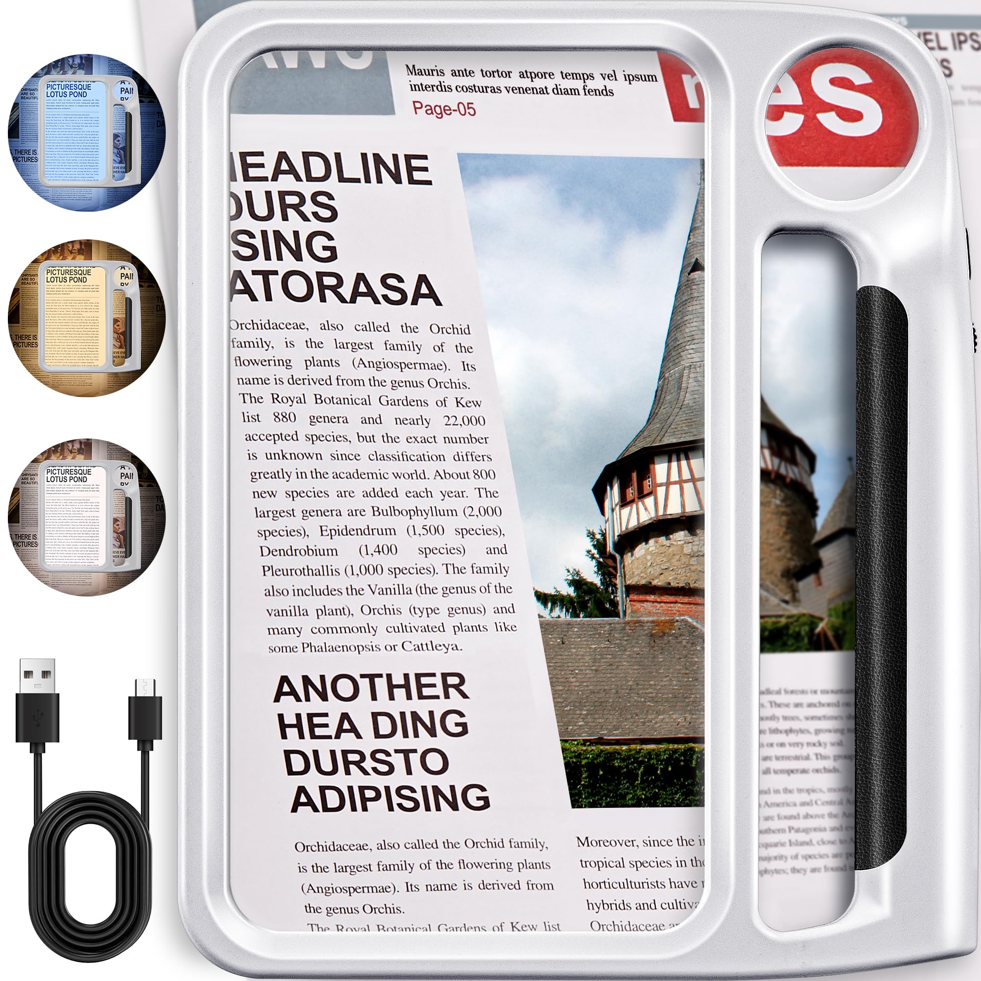 Amazon.com: JARLINK 5X 10X Large Magnifying Glass for Reading, Rechargeable Magnifier with 3 ...