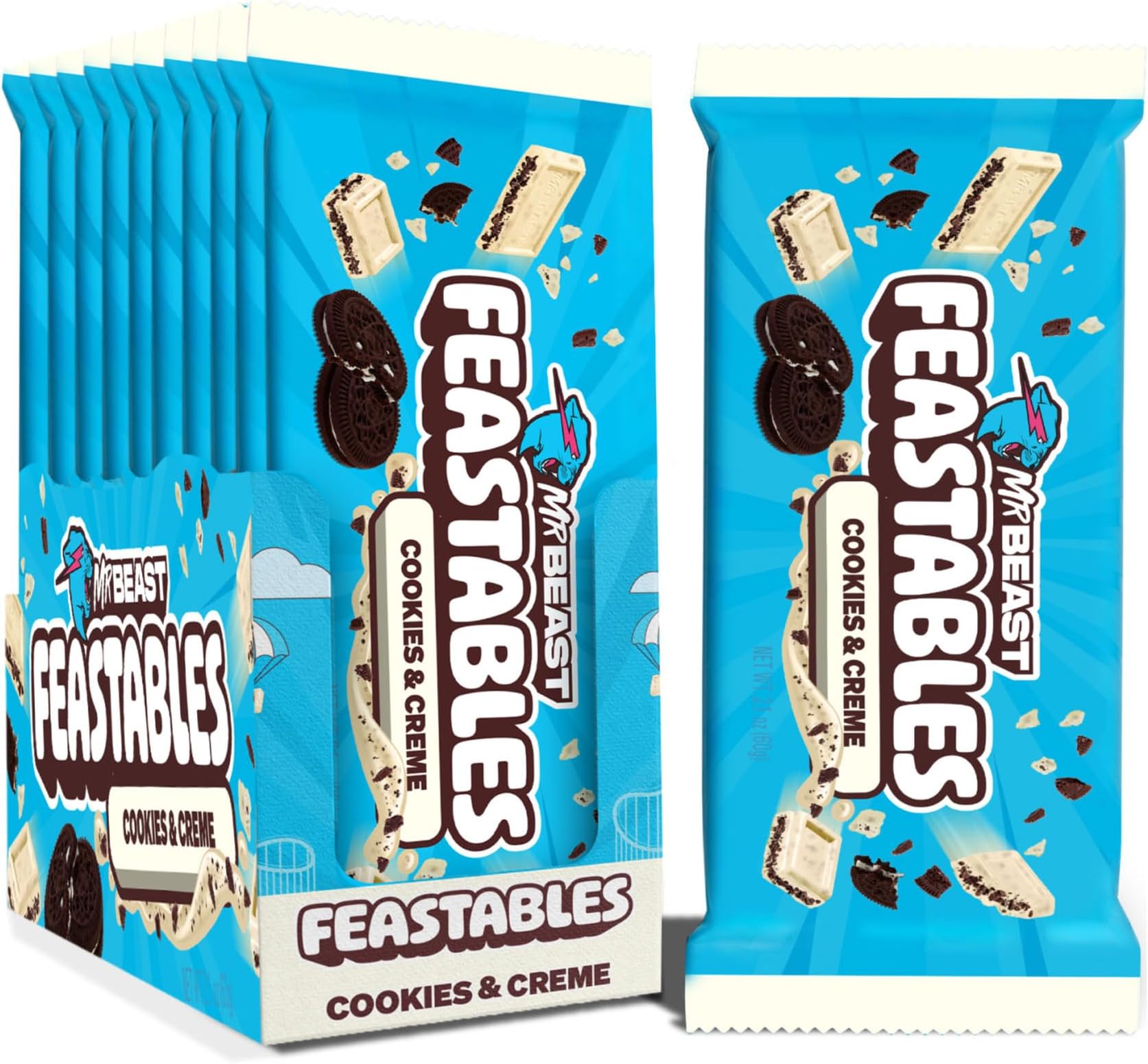 Amazon.com: Feastables New! Cookies & Creme KING Size Chocolate Bar, 2 ...