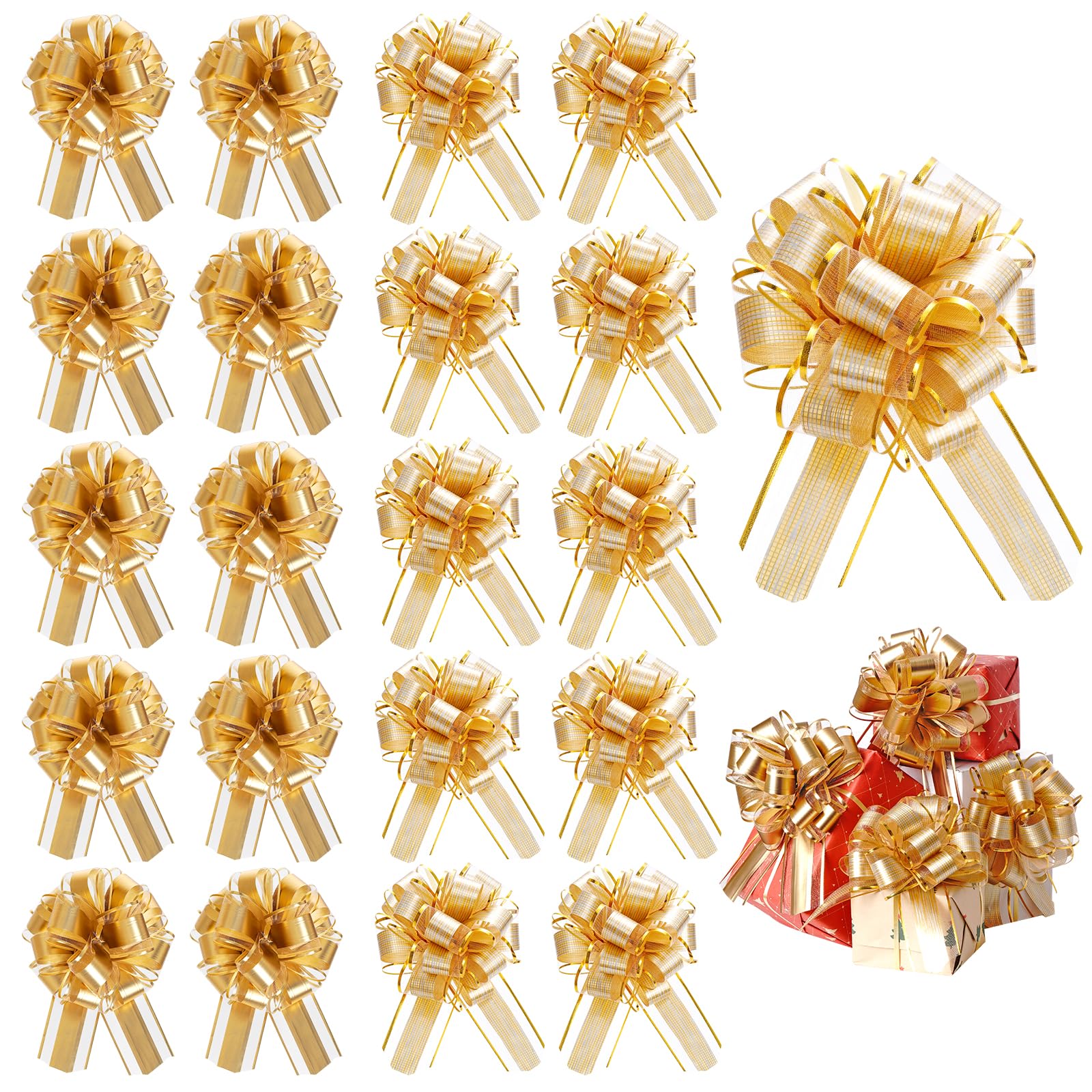 Amazon.com: Haakong 20Pcs Gold Pull Bows Gift Wrapping Pull Bows Ribbon ...