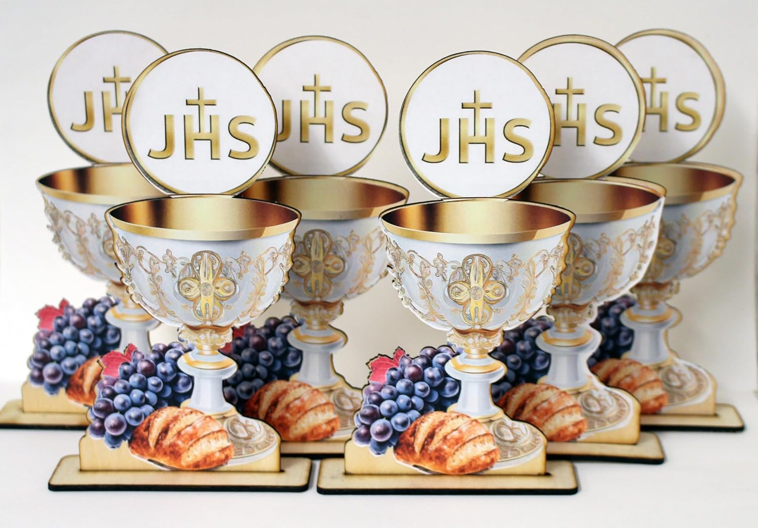 Amazon.com: Ooki 6pc JHS Cup Wood Party Favor Stand Baptism 1st Holy ...