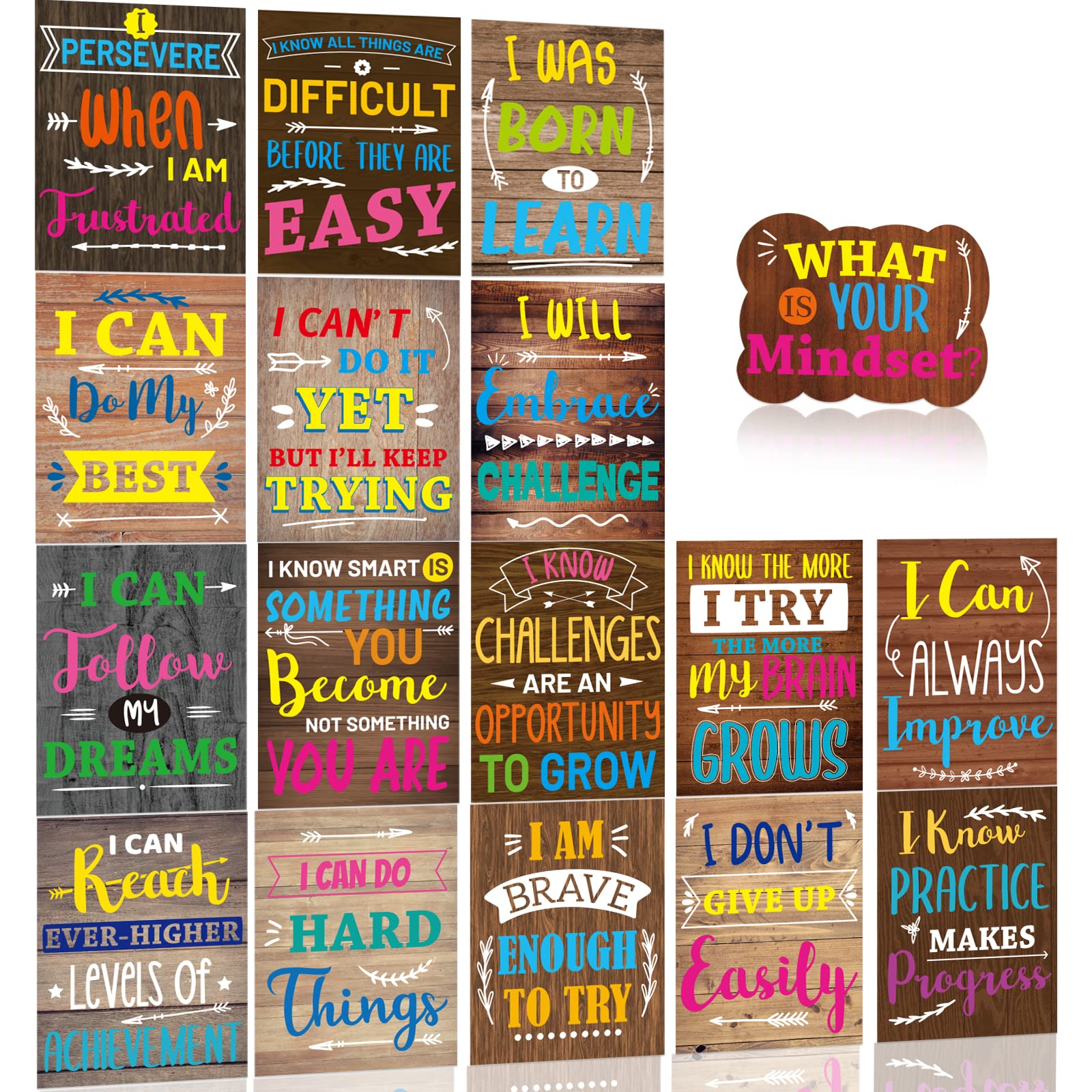 Buy Rustic Growth Mindset Set Wood Motivational Inspirational Bulletin ...