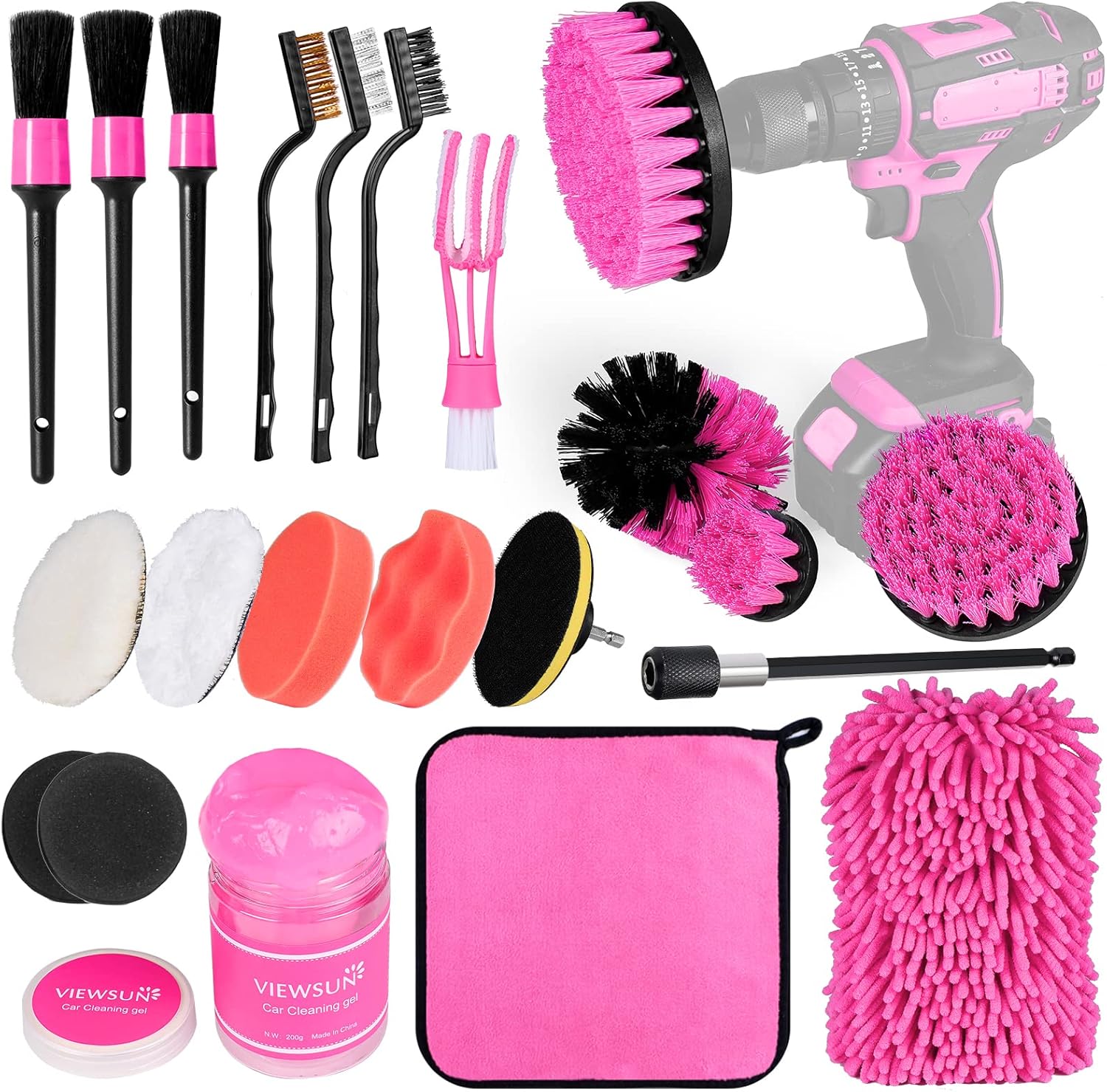 Amazon.com: Viewsun 20 PCS Car Detailing Brush Set, Pink Car Cleaning ...