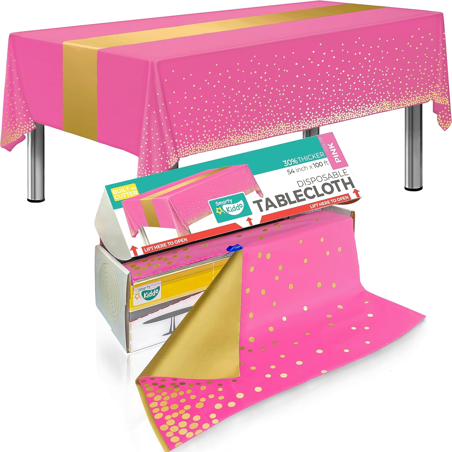 Amazon.com: Baby Shower Pink and Gold Plastic Tablecloth Roll 54in X ...