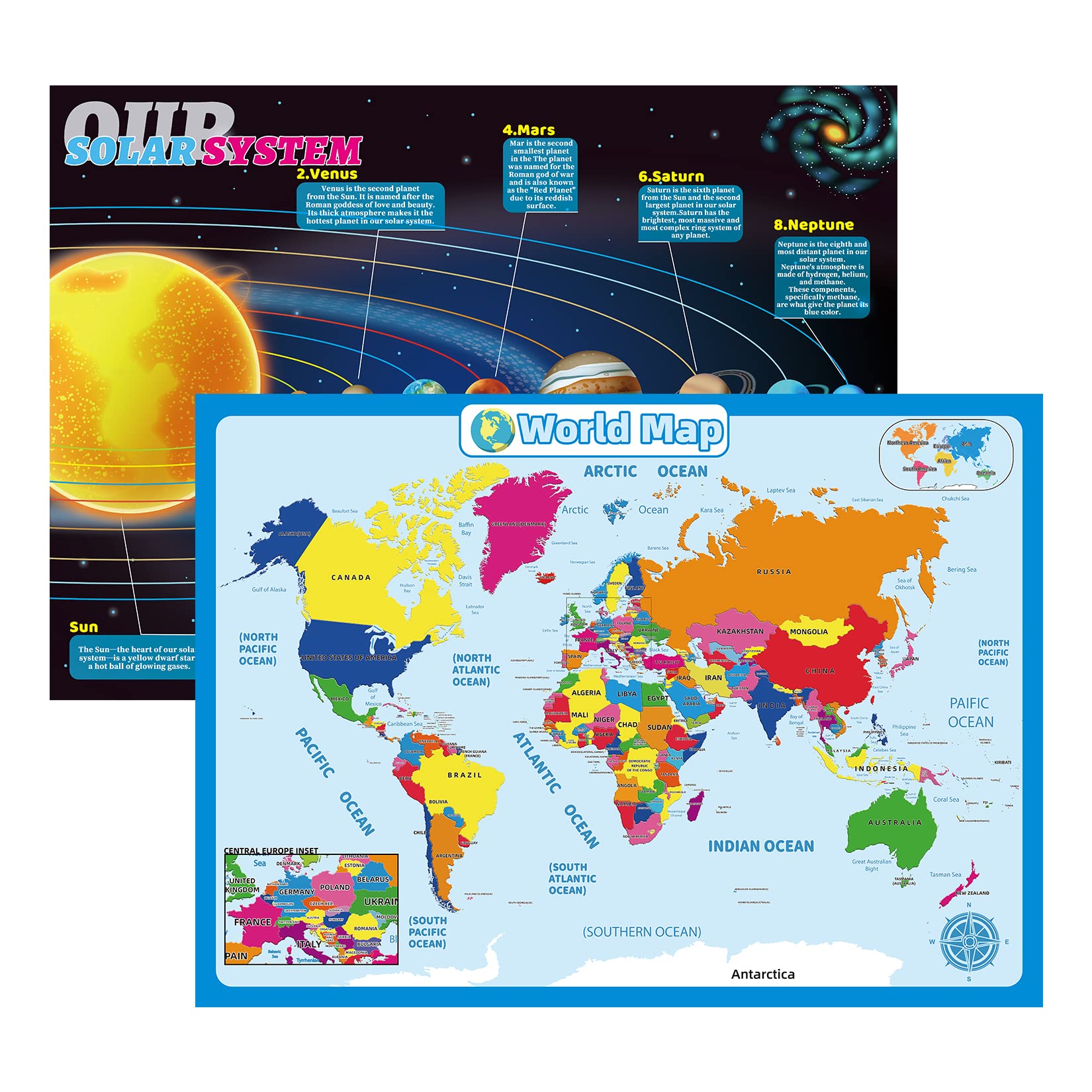 Buy Solar System & World Tables Charts for Kids - Large 44x61 cm ...