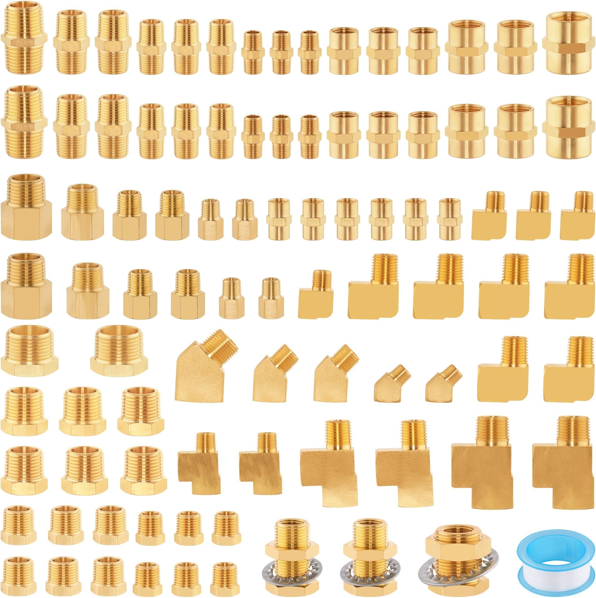 Amazon.com: 90Pcs Brass Pipe Fitting Assortment Kit NPT Adapter,Reducer ...