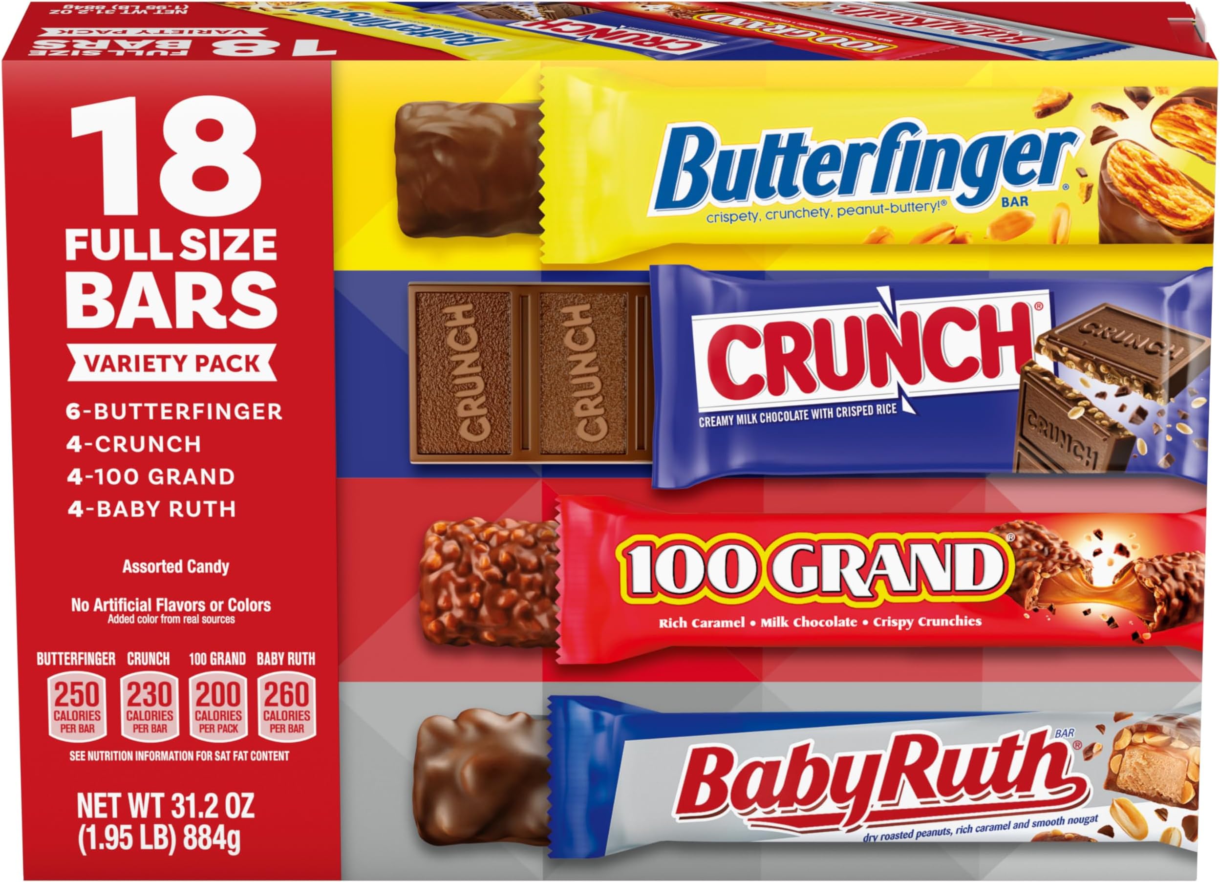 Amazon.com: Butterfinger, CRUNCH, 100 Grand and Baby Ruth, Assorted ...