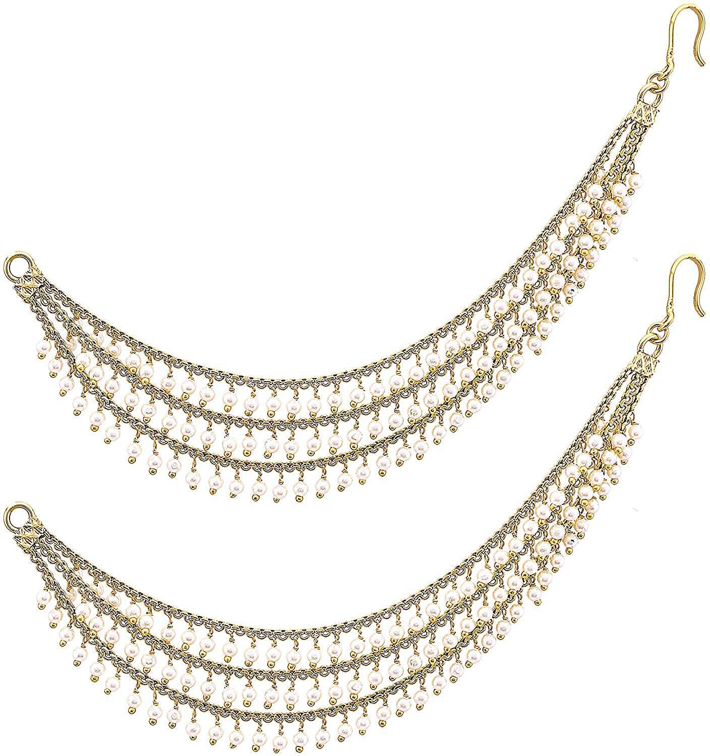 MEENAZ Brass copper Gold Plated three layer long bridal wedding moti ...