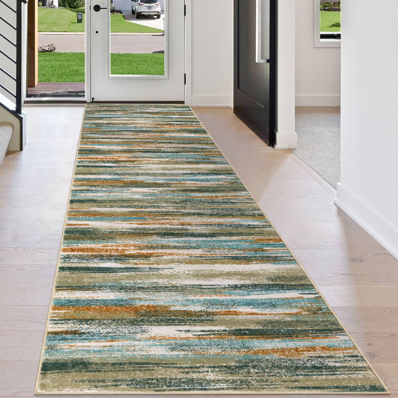 Amazon.com: Lansny Modern Abstract Runner Rug 2.6x10, Green Orange ...