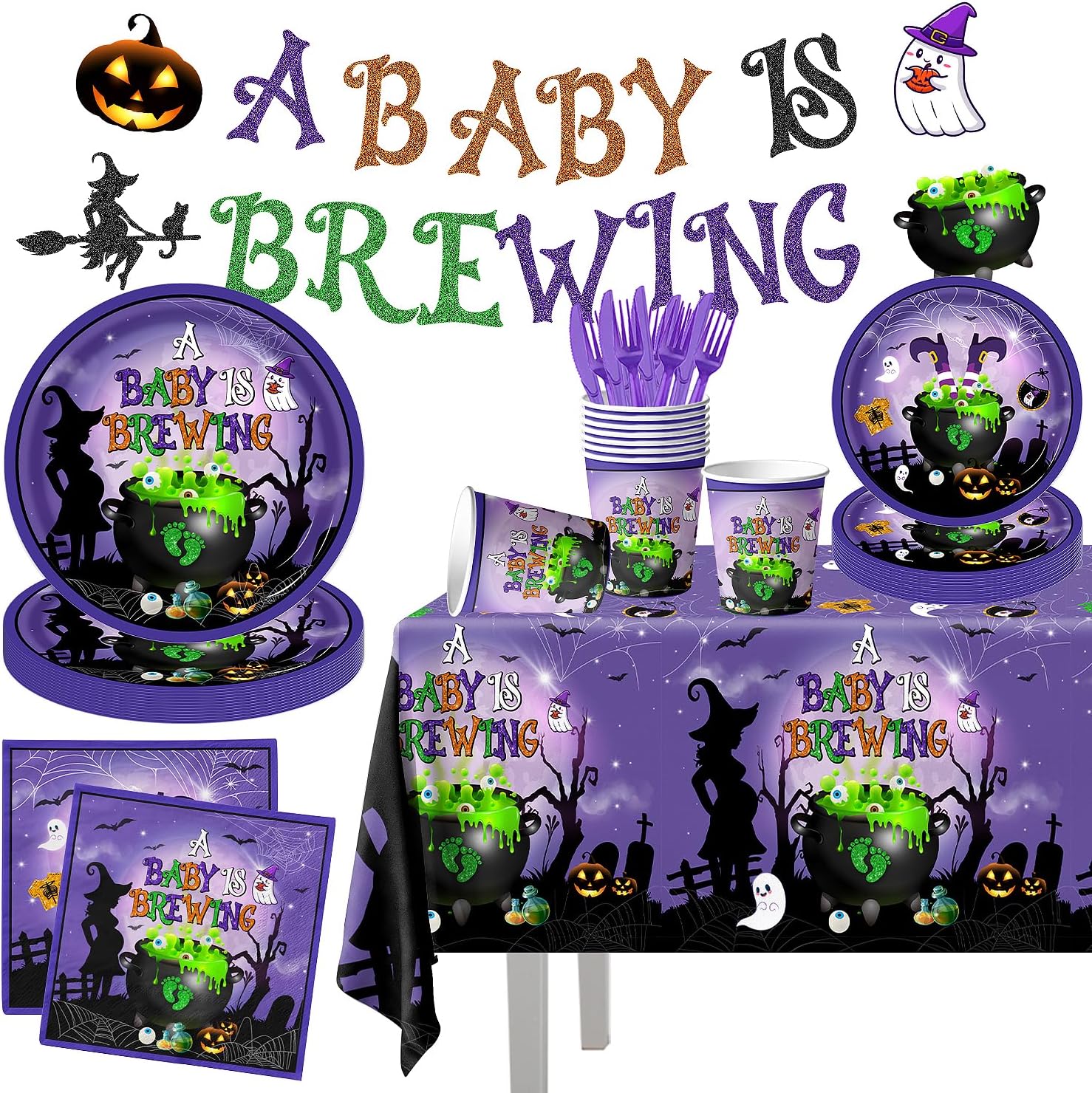 Amazon.com: Halloween Baby Shower Party Decorations-142pcs A Baby is ...
