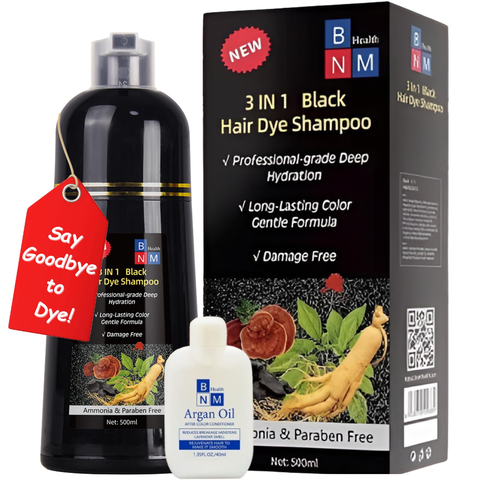 Amazon.com : BNM Health Hair Dye Shampoo for Gray Hair – 3-in-1 Natural ...