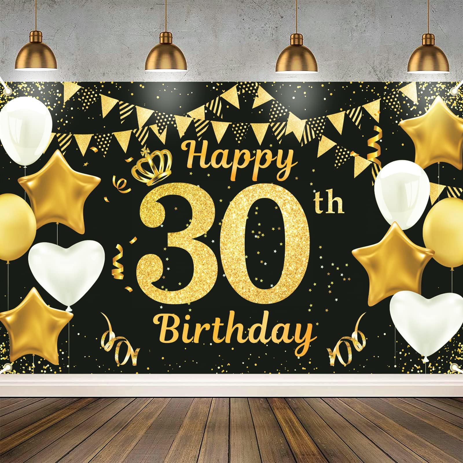 Newthinking 30th Happy Birthday Backdrop Banner, 70.8 X 43.3in Black ...