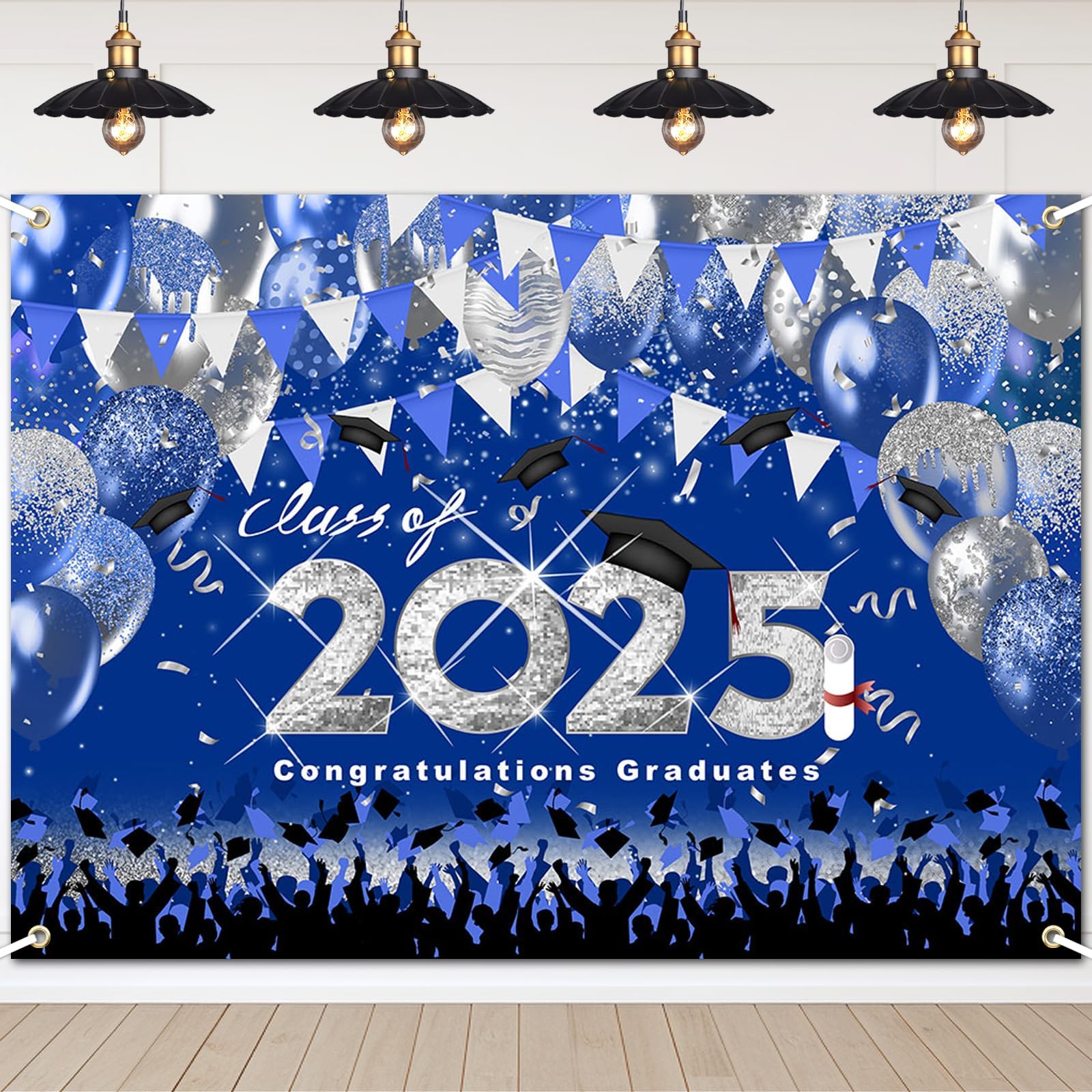 Amazon.com : Mocsicka Blue Silver Class of 2025 Backdrop Graduation ...