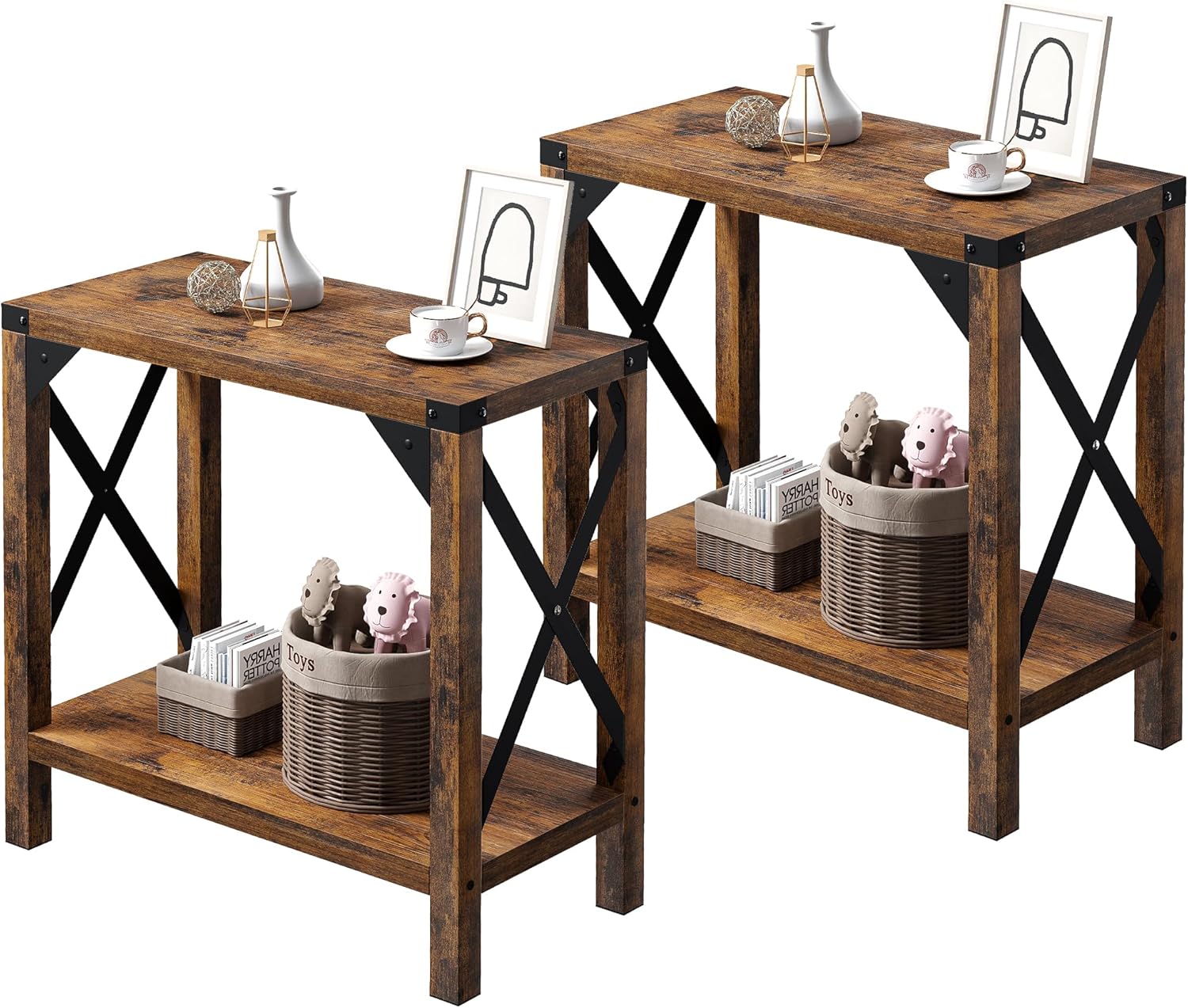 IDEALHOUSE Narrow End Table for Small Spaces, Rectangular Farmhouse ...