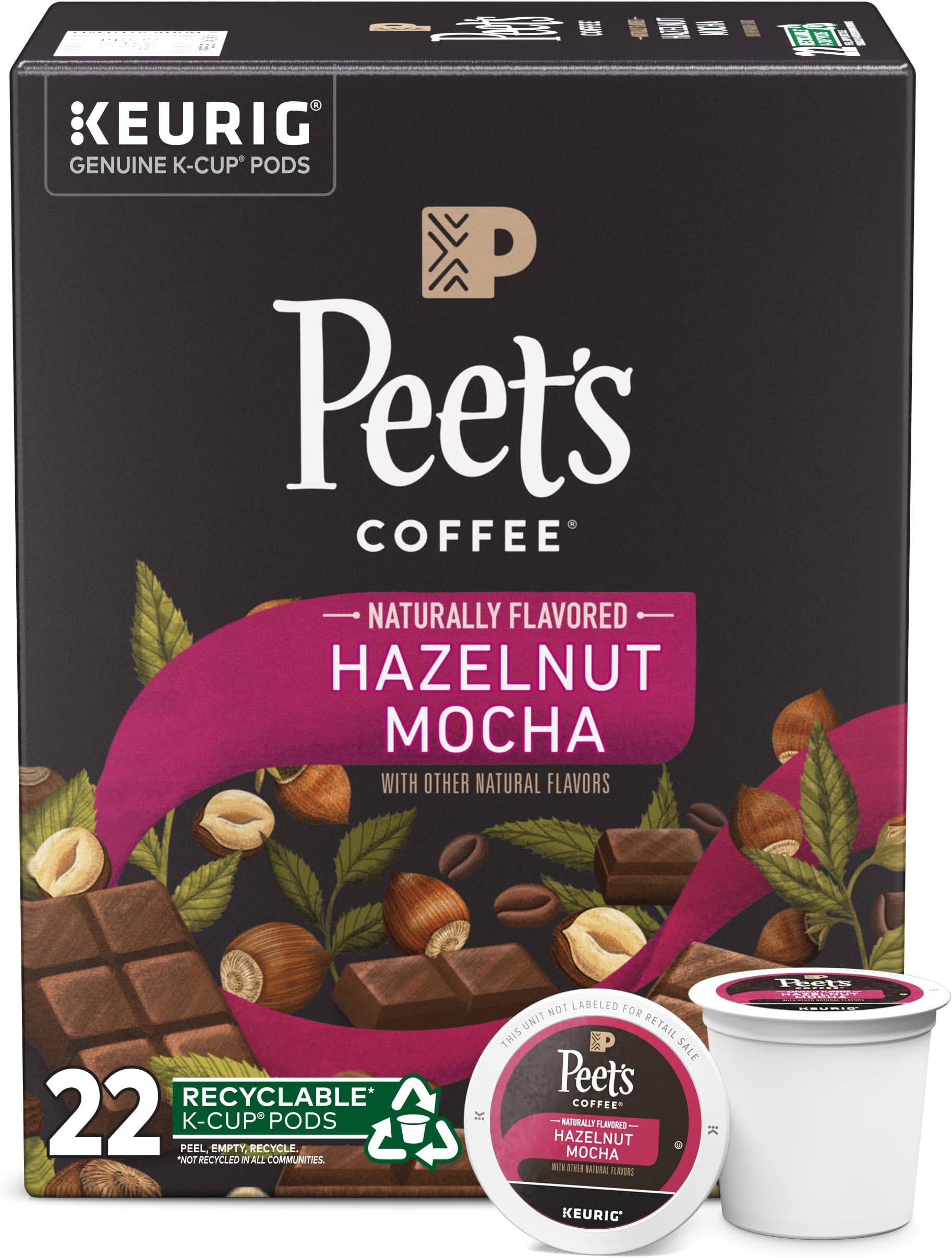 Amazon.com: Peet's Coffee, Flavored Light Roast Keurig K-Cup Pods - Hazelnut Mocha 22 Count (1 ...