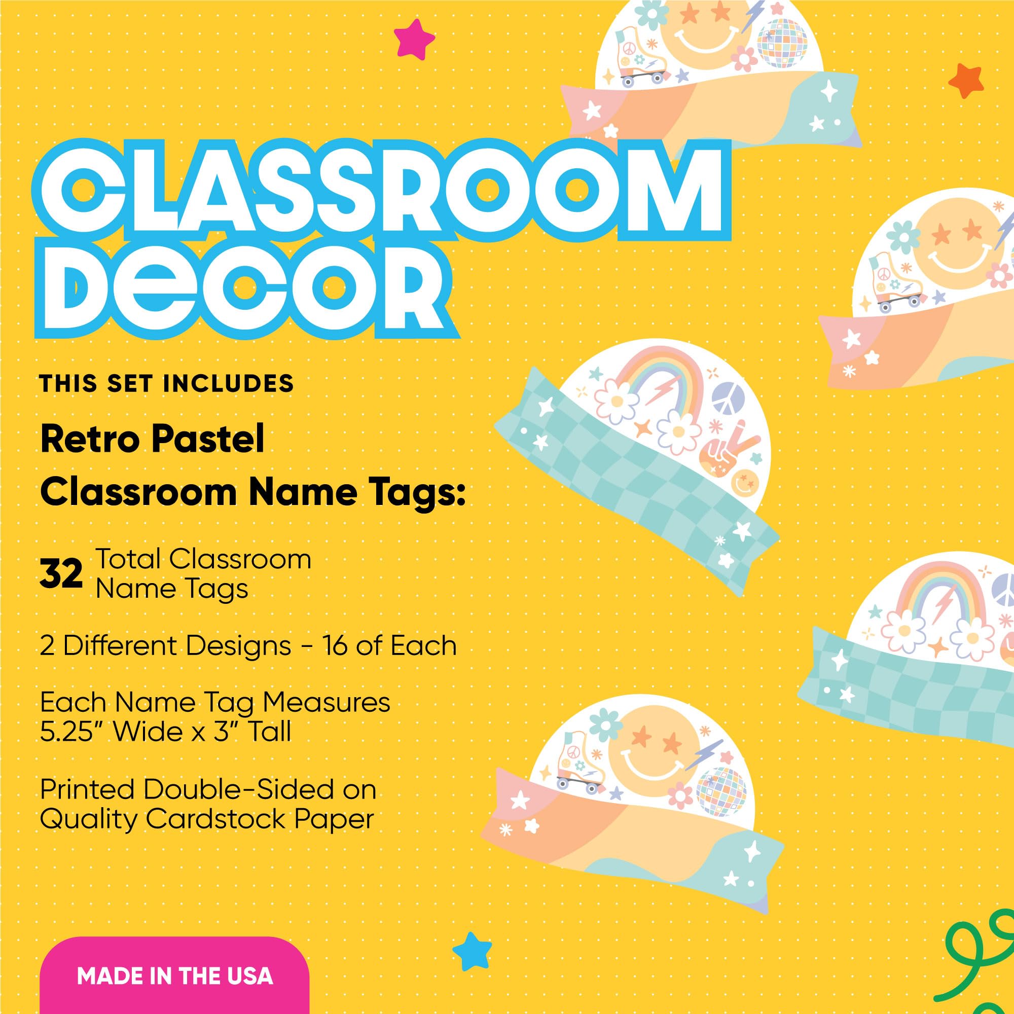 Snapklik.com : Big Dot Of Happiness Retro Pastel Classroom Name Tags ...