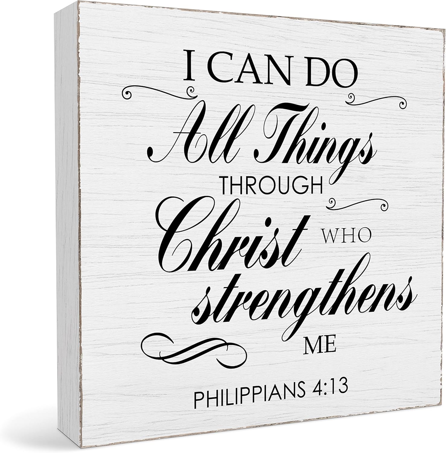 Amazon.com: 5 x 5" I Can Do All Things Through Christ White Wood Block ...