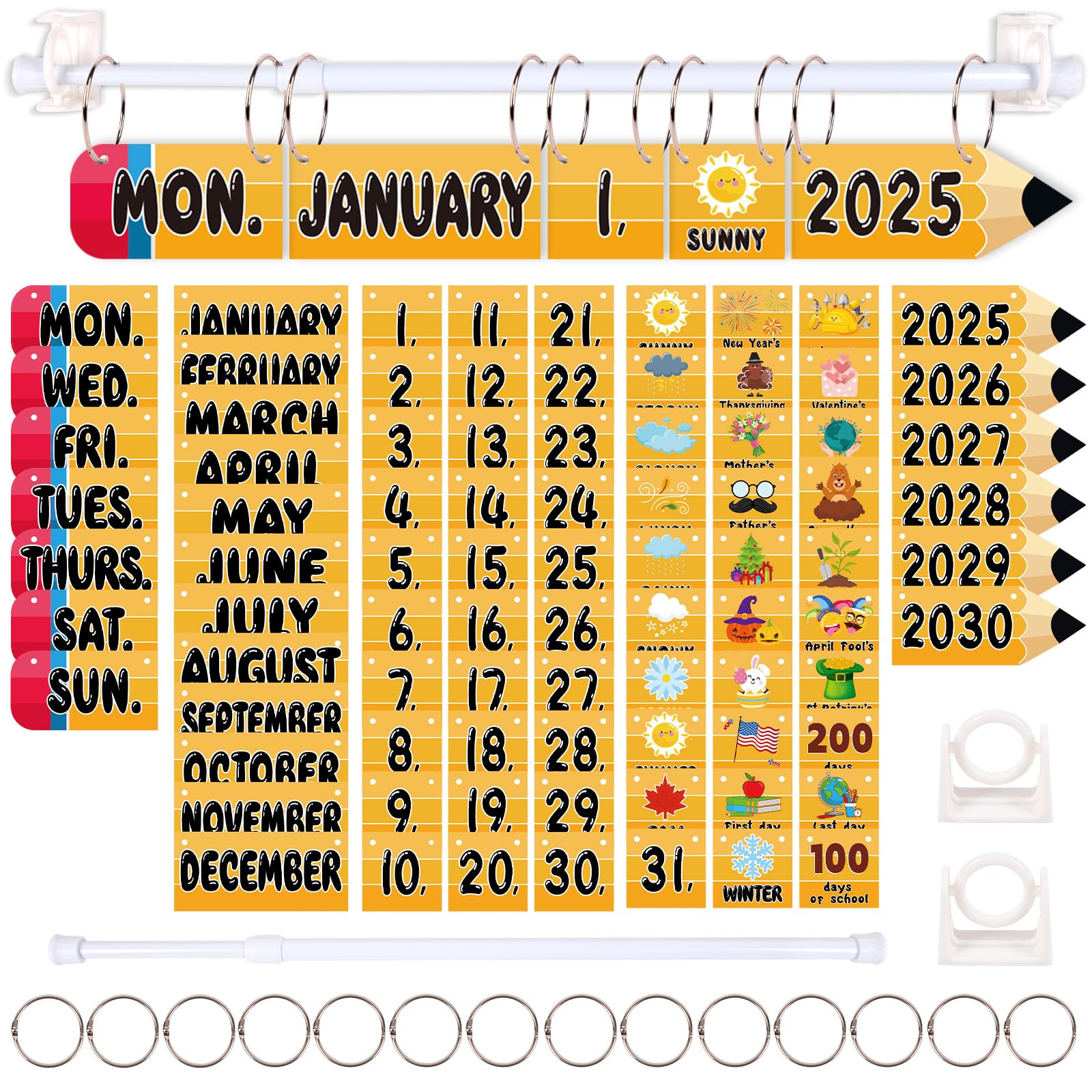 School Calendar Set 102pcs Pencil Flip Calendar - Classroom Bulletin ...