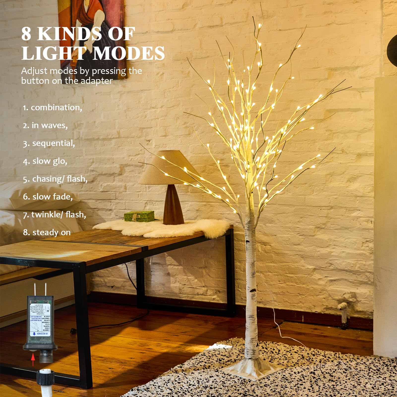 Bexdir Lighted Birch Tree 4FT 120LED Light Up White Tree with Timer ...