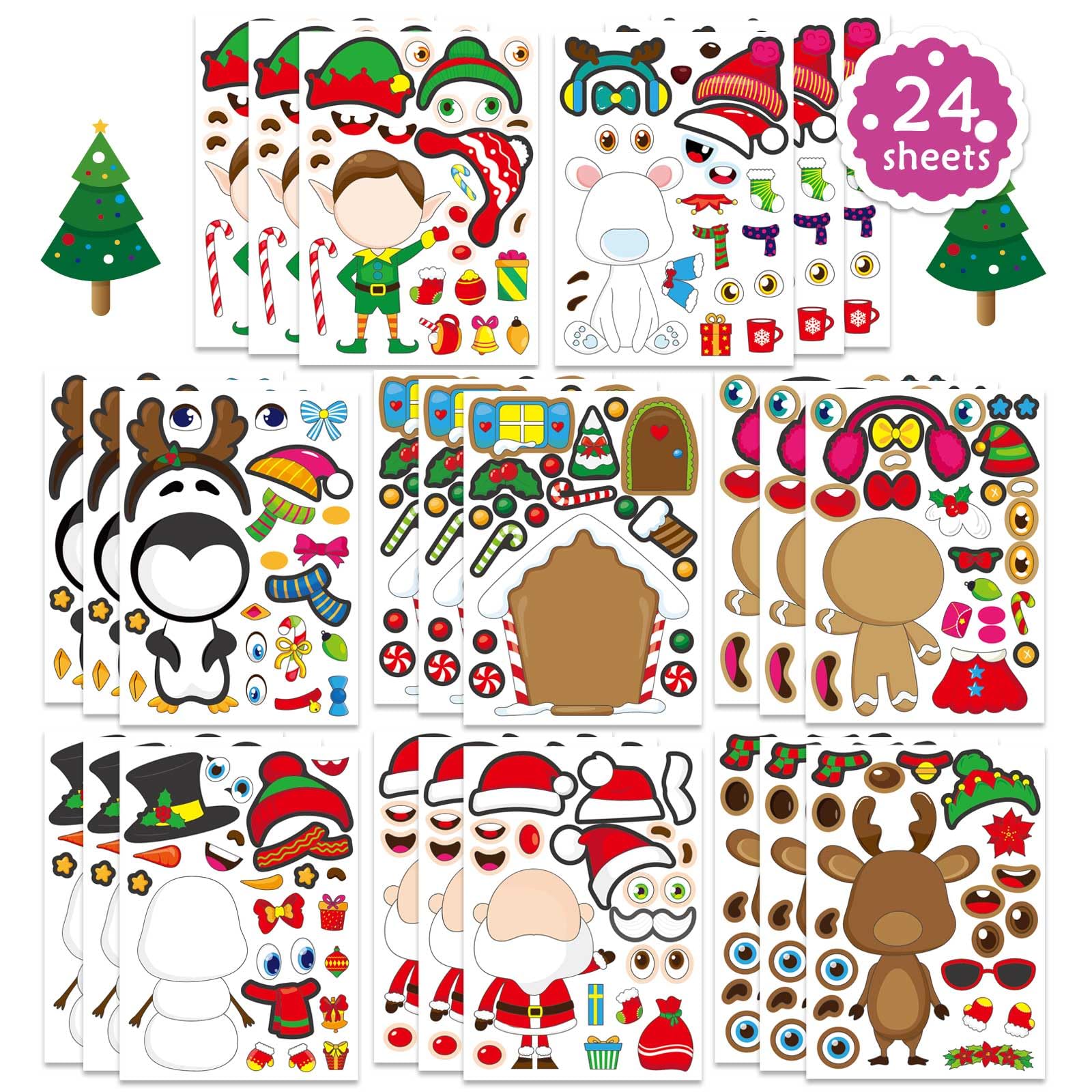 Amazon.com: 24 Sheets Christmas Stickers for Kids Make a Face Stickers ...