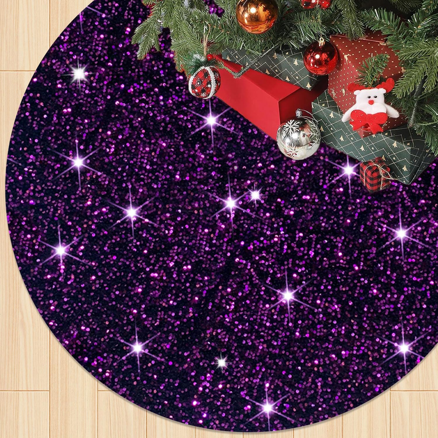 Amazon.com: FOTSHARER Dark Purple Christmas Tree Skirt 21 In Glitter ...