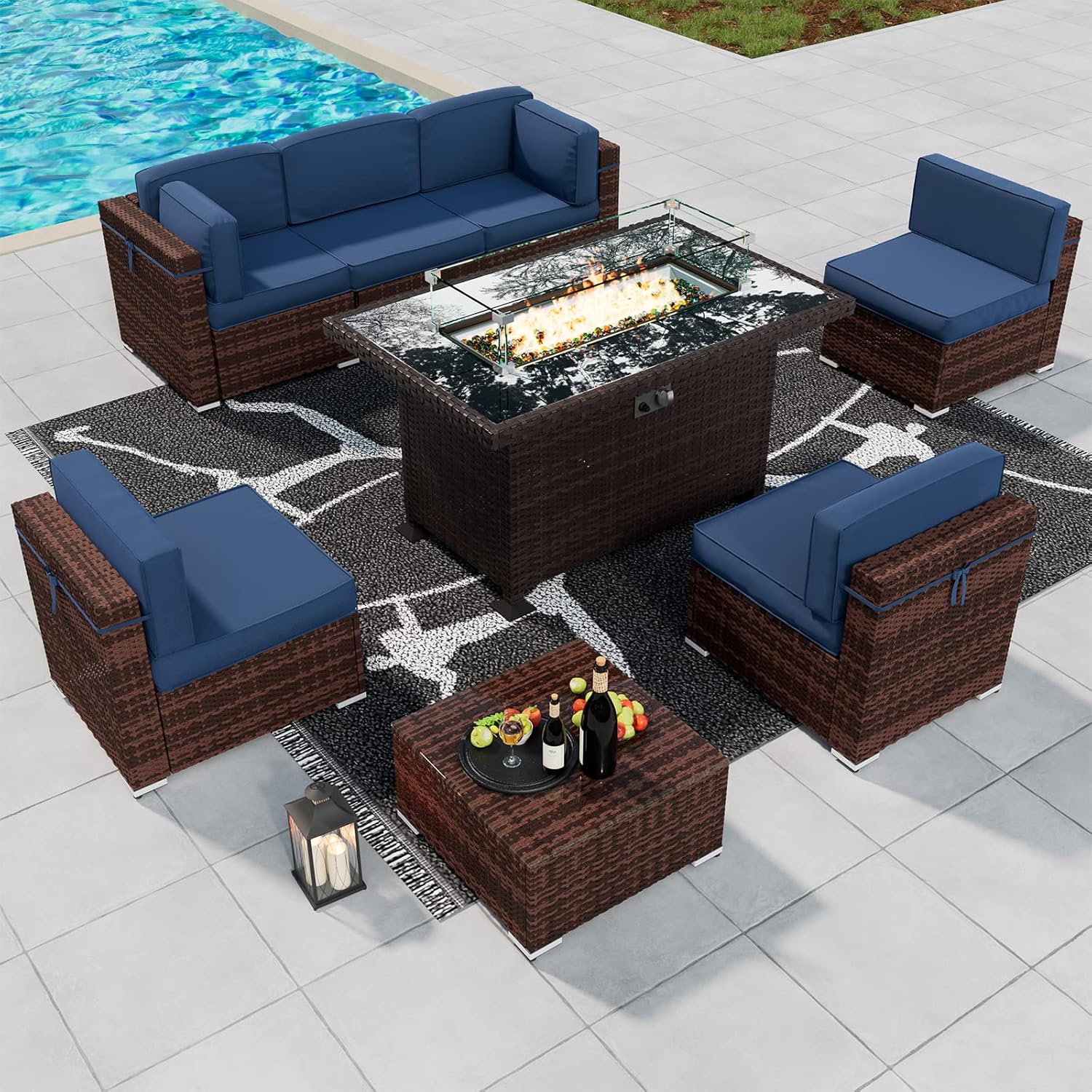 Amazon.com: UDPATIO 8 Piece Patio Sets with Fire Pit Table, Rattan ...