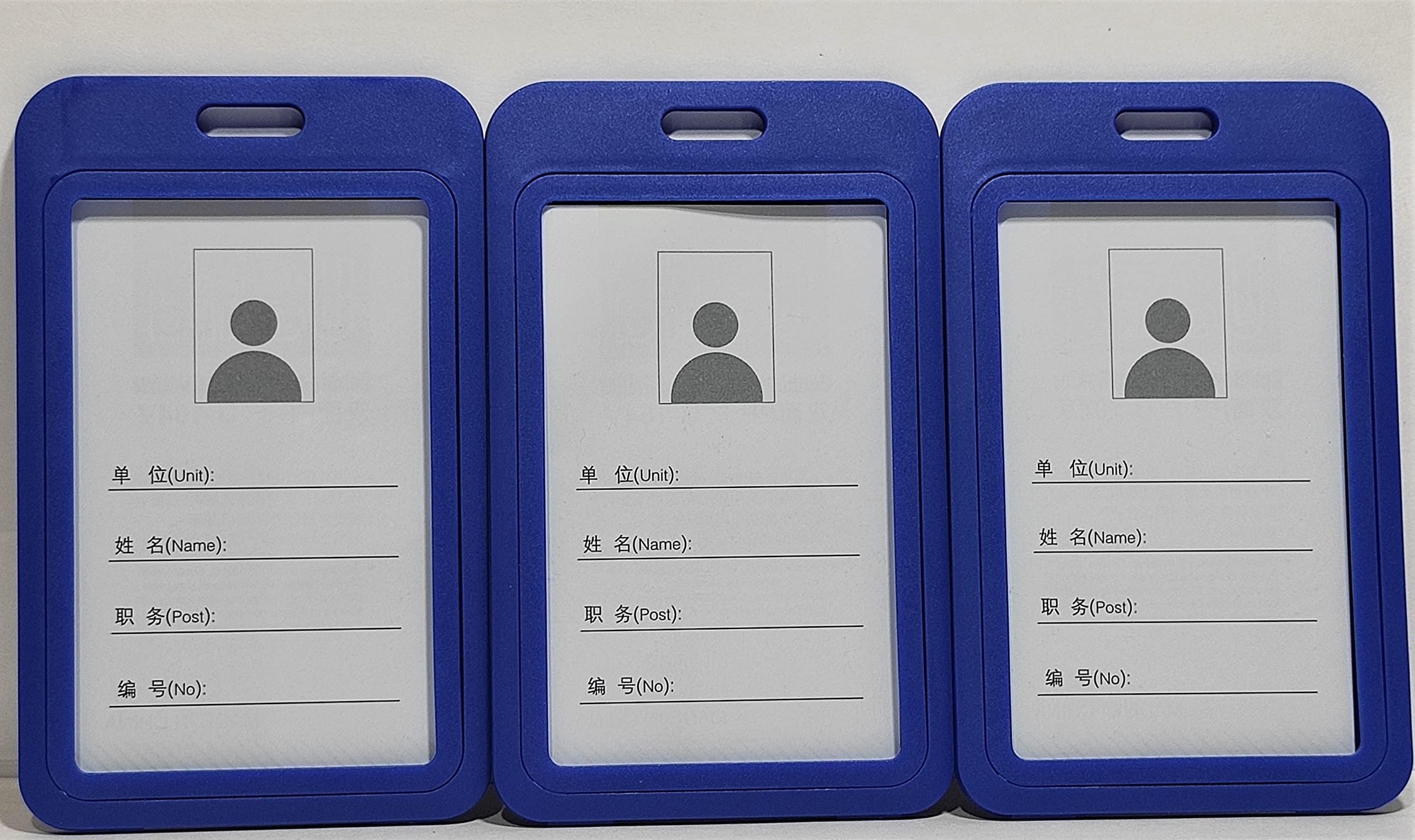 GLUN® Blue Plastic ID Card Holder Case, Vertical, Double Sides Visible ...