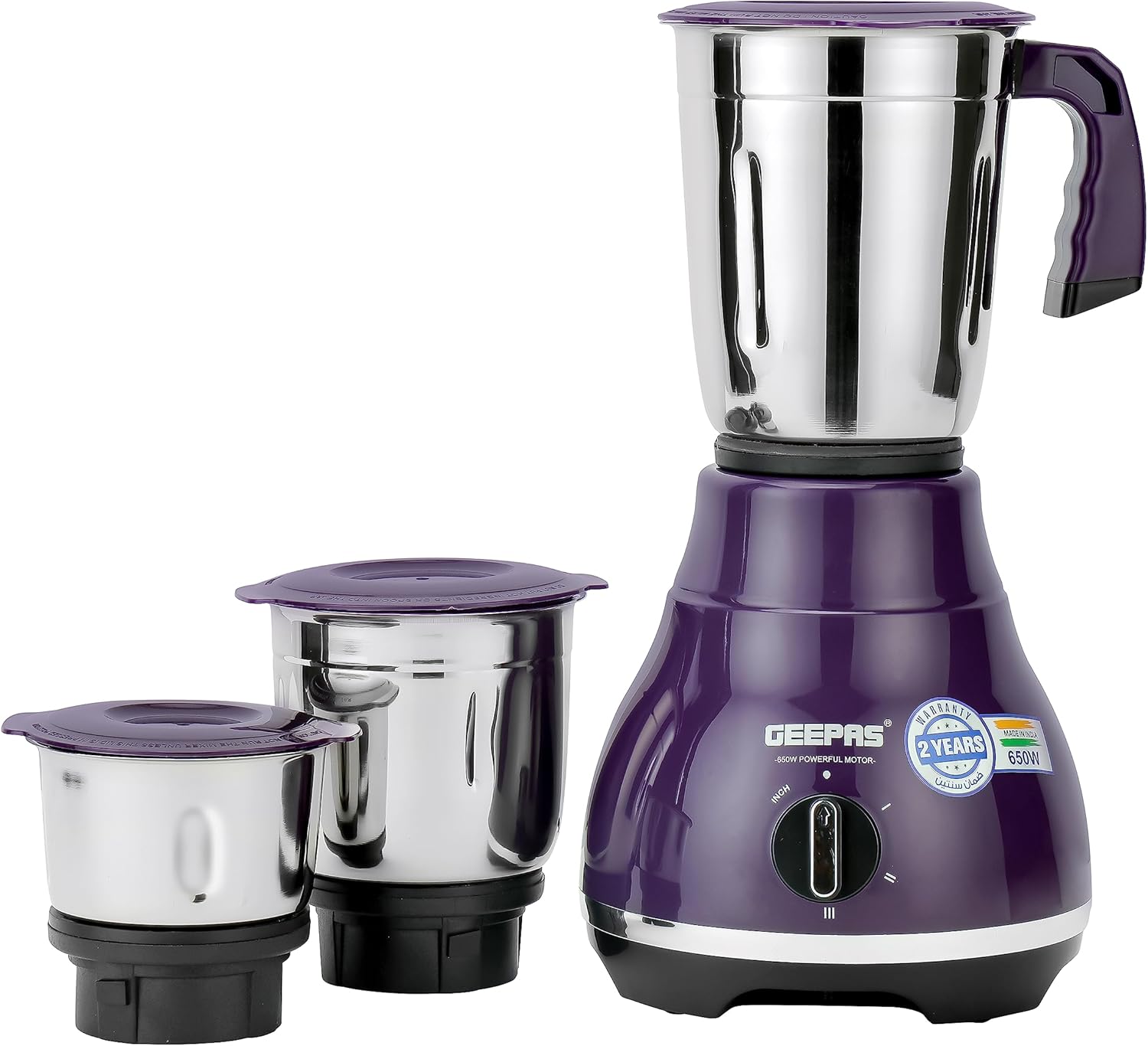 Geepas 650W 3-in-1 Mixer Grinder with Stainless Steel Jars, Purple ...